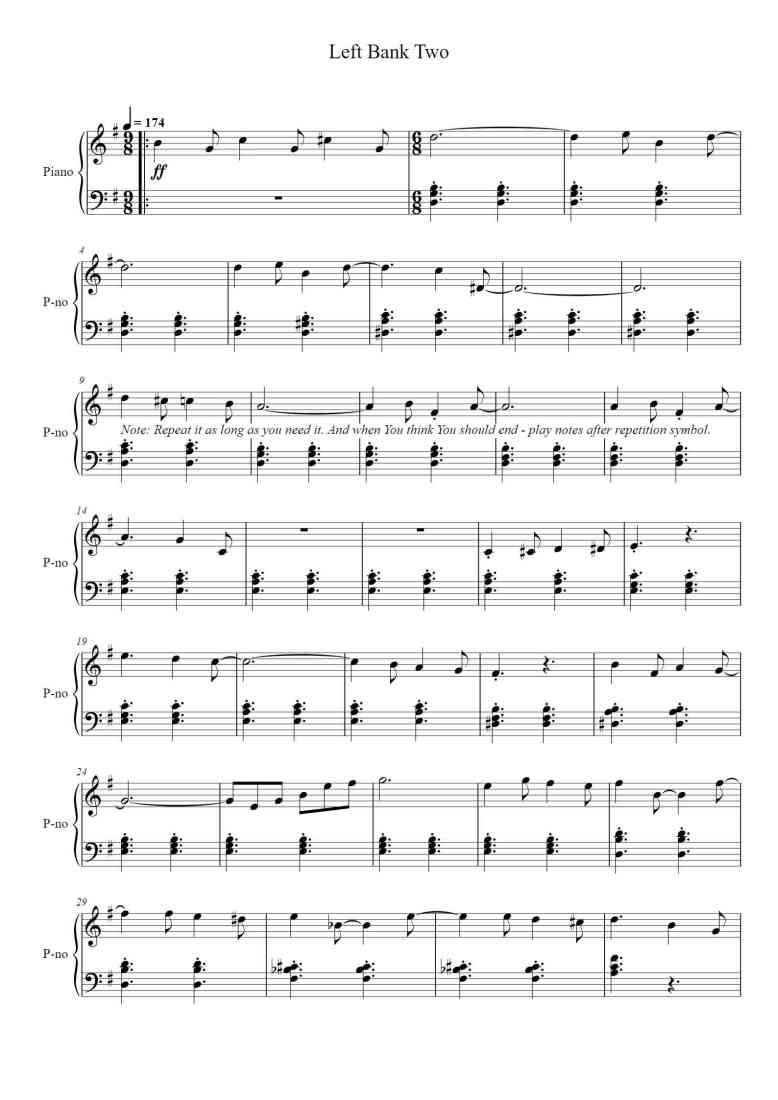 'Left Bank Two' - Piano Sheet Music By Malthew Wattdike | TOPiano
