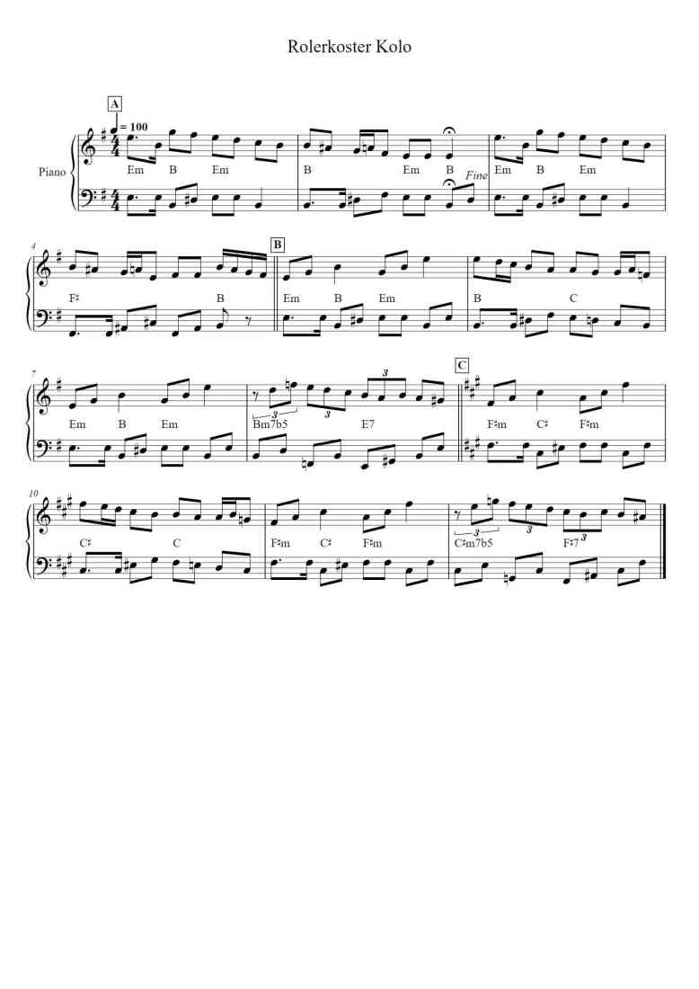 'Rolerkoster Kolo' - Piano Sheet Music By Ebbe Munk | TOPiano