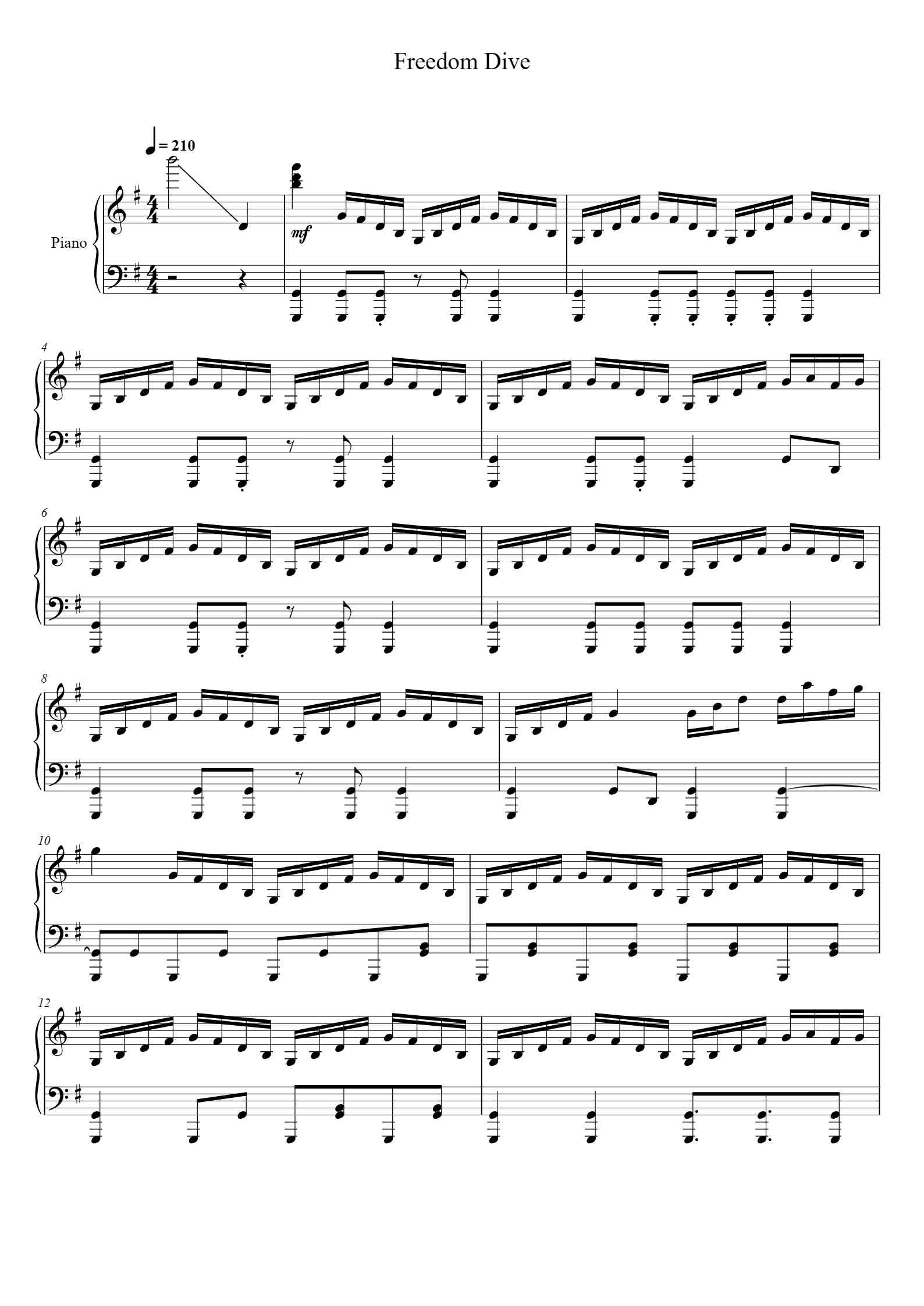'Freedom Dive' - Piano Sheet Music By Arranged by: marasy8 | TOPiano