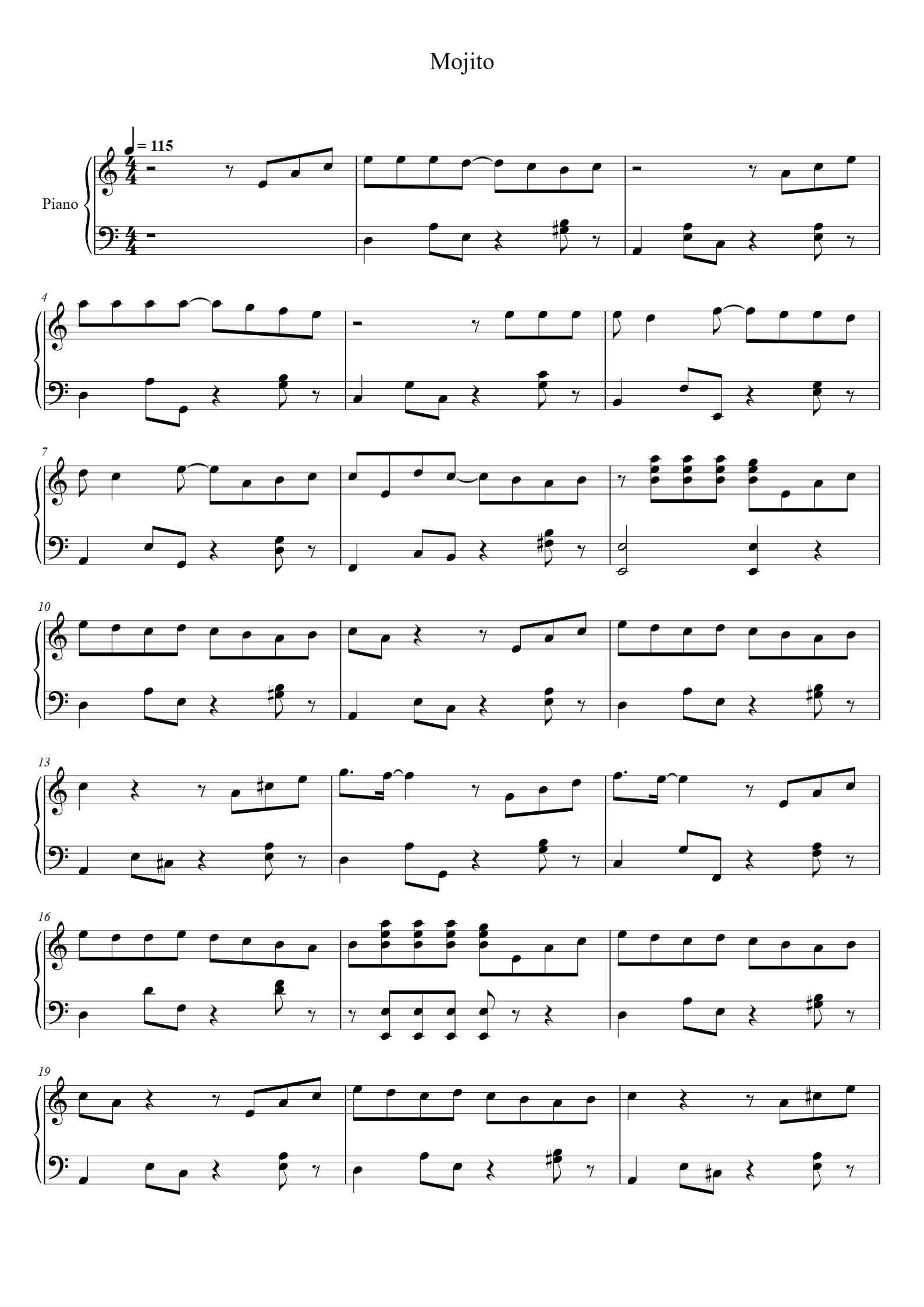 'Mojito——周杰伦' - Piano Sheet Music By 周杰伦 | TOPiano