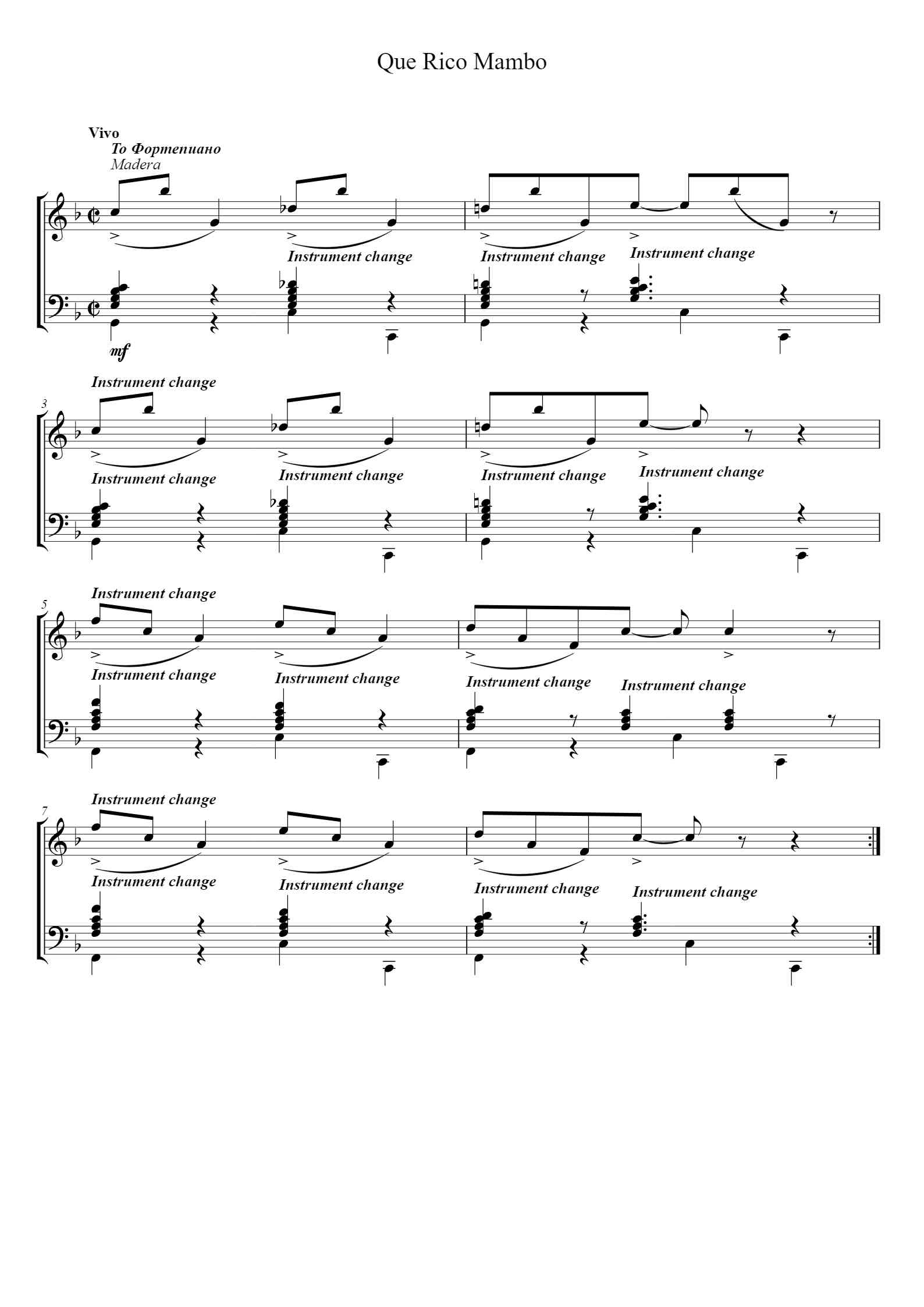 'Que Rico Mambo' - Piano Sheet Music By arr.: Nicanor | TOPiano
