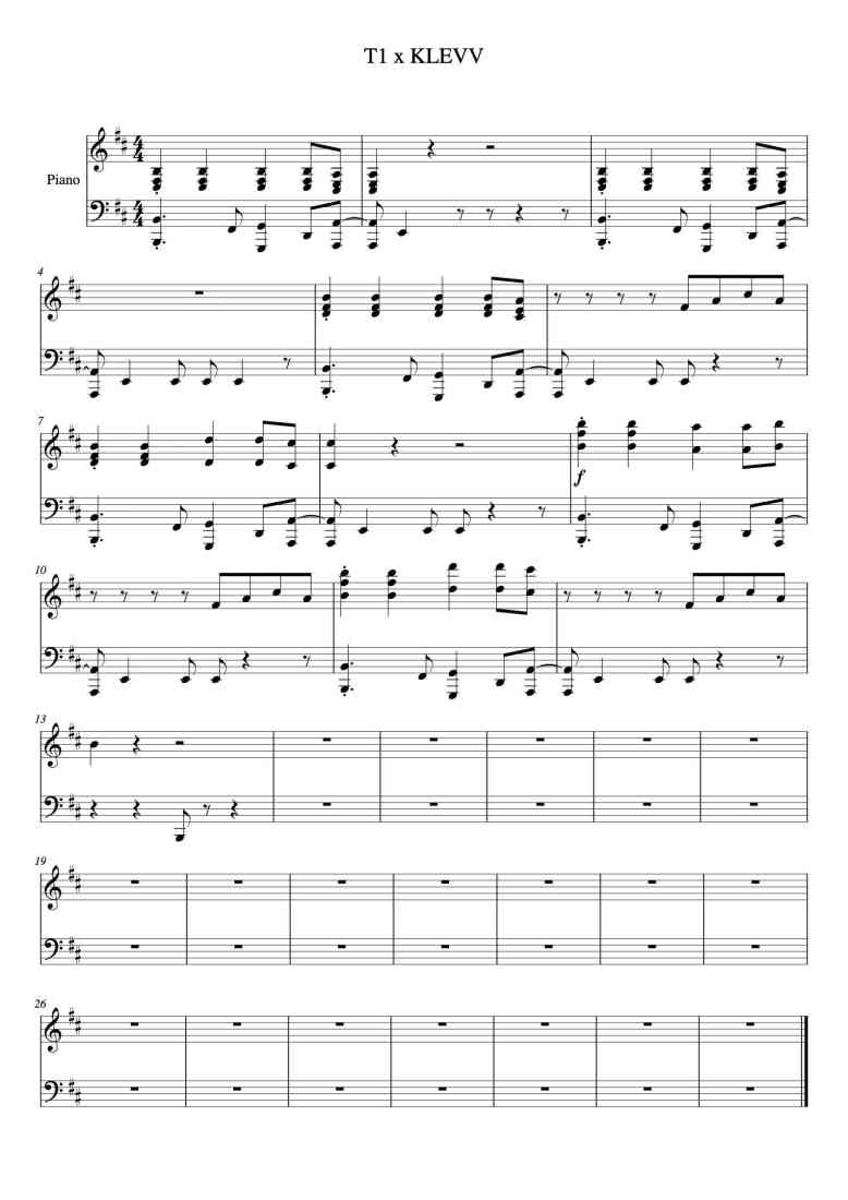 'T1 x KLEVV' - Piano Sheet Music By ILKASG | TOPiano