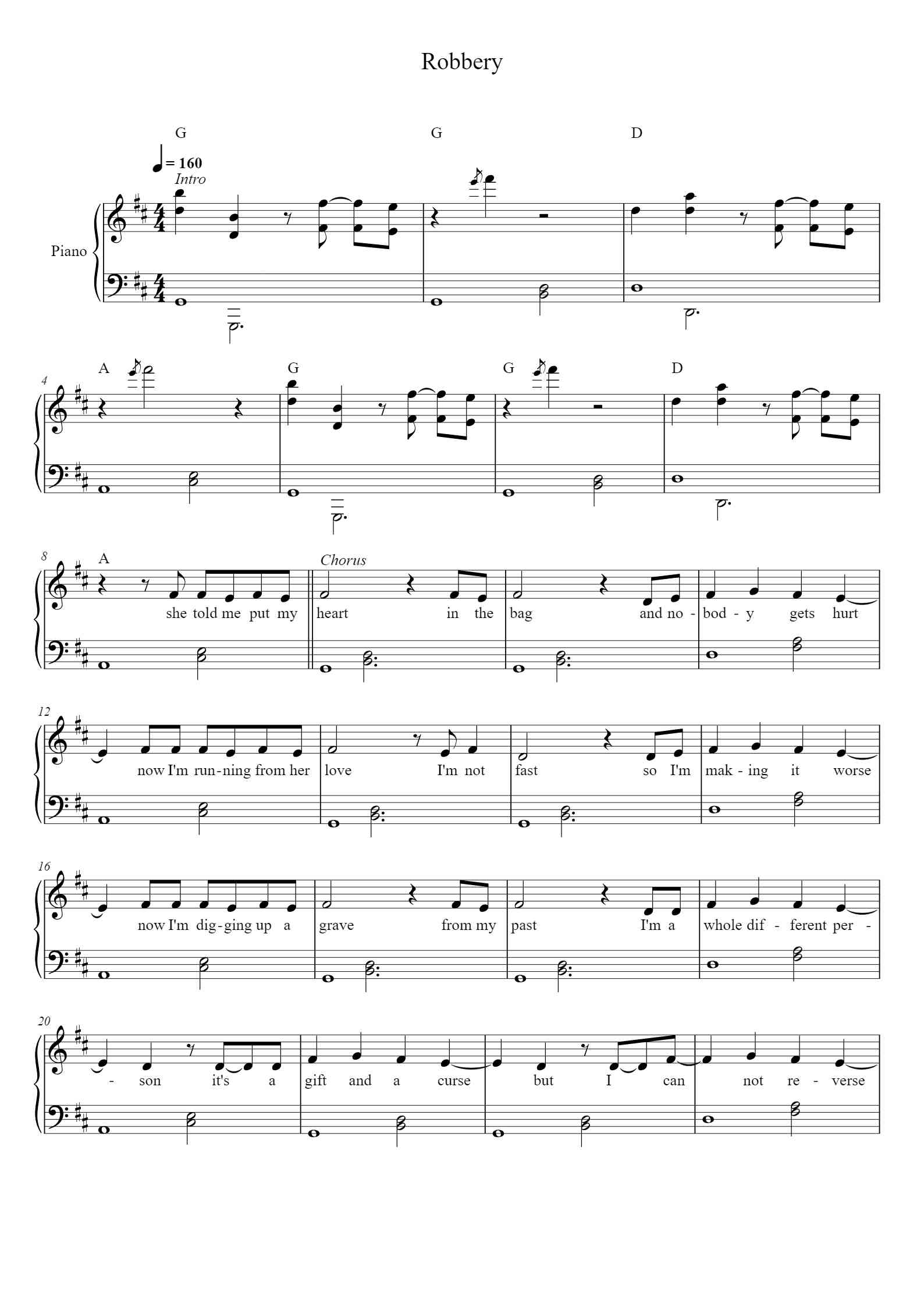 'Robbery' - Piano Sheet Music By Gaschill | TOPiano