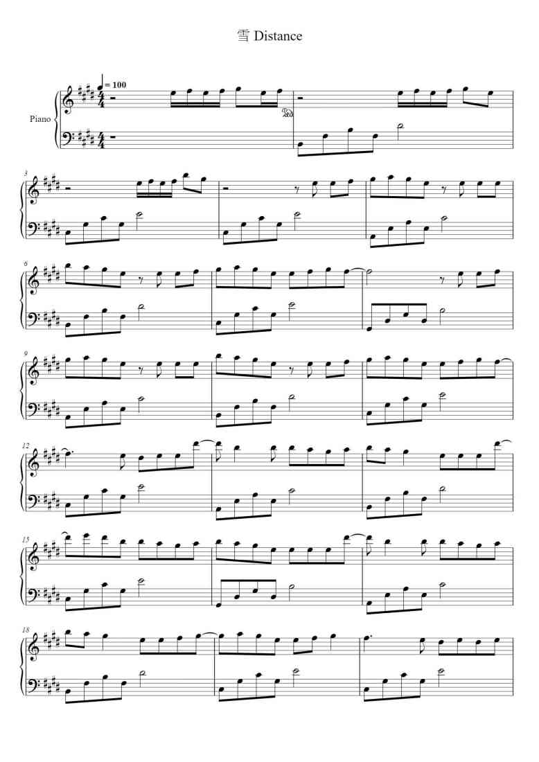 雪 Distance 原调简易版 Capper/罗言RollFlash钢琴谱 - Capper/罗言RollFlash - free piano sheet music - PiaNoproblem