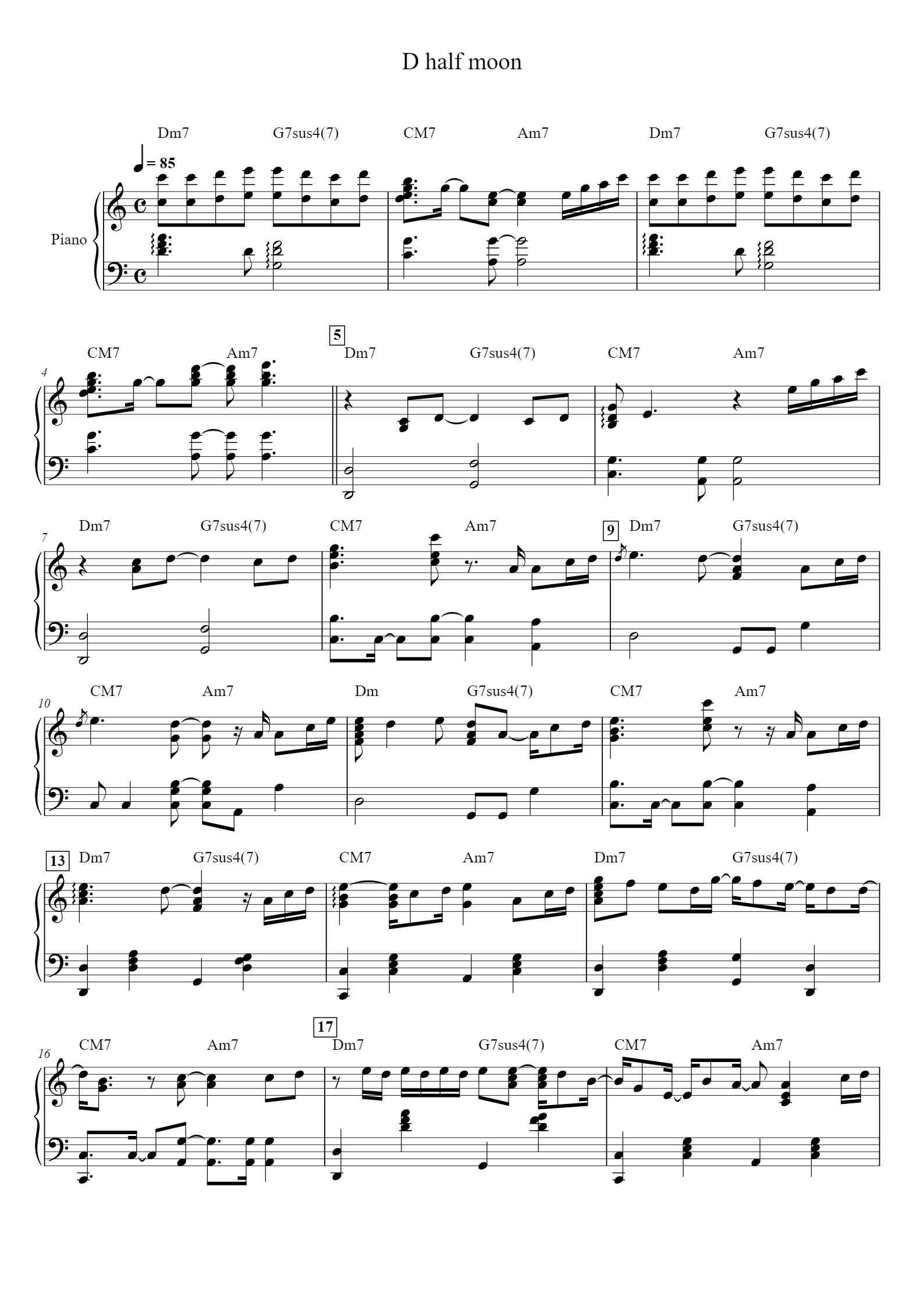 'D half moon' - Piano Sheet Music By DEAN 마피아 콘텐츠 악보팀 윤태규 | TOPiano