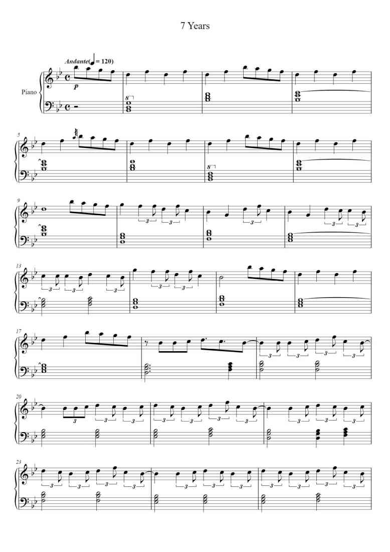 '7 Years' - Piano Sheet Music By Lukas Graham | TOPiano