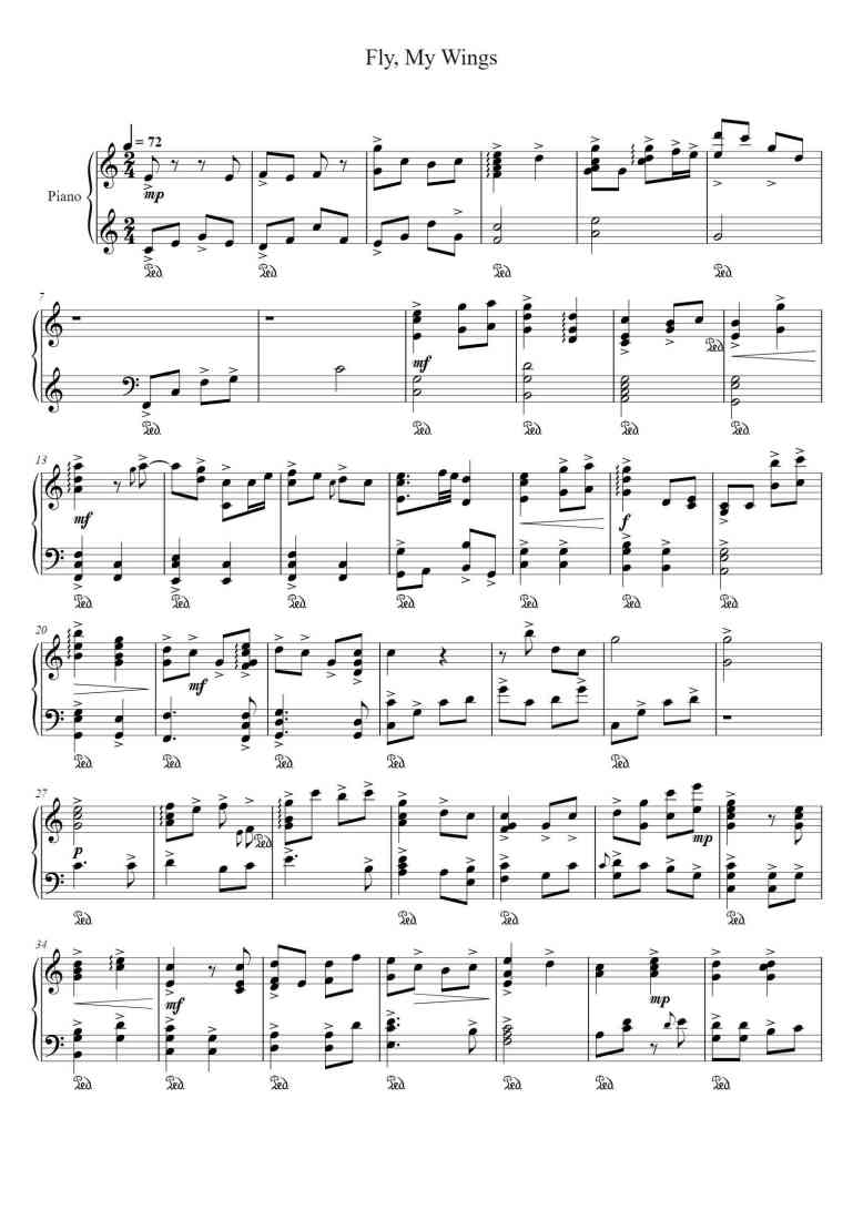 'Fly, My Wings - 飞呀，我的翅膀游戏《边狱巴士公司》插曲' - Piano Sheet Music By Yamato ...