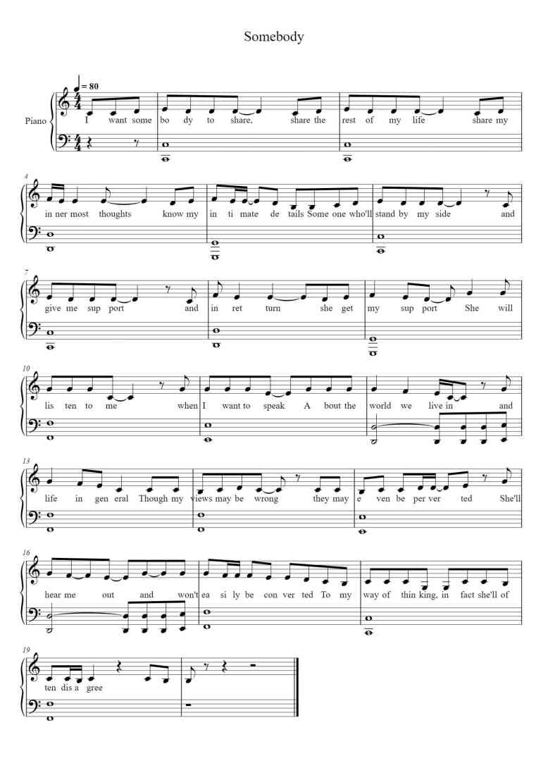 'Somebody-Depeche Mode' - Piano Sheet Music By M.L.Gore | TOPiano