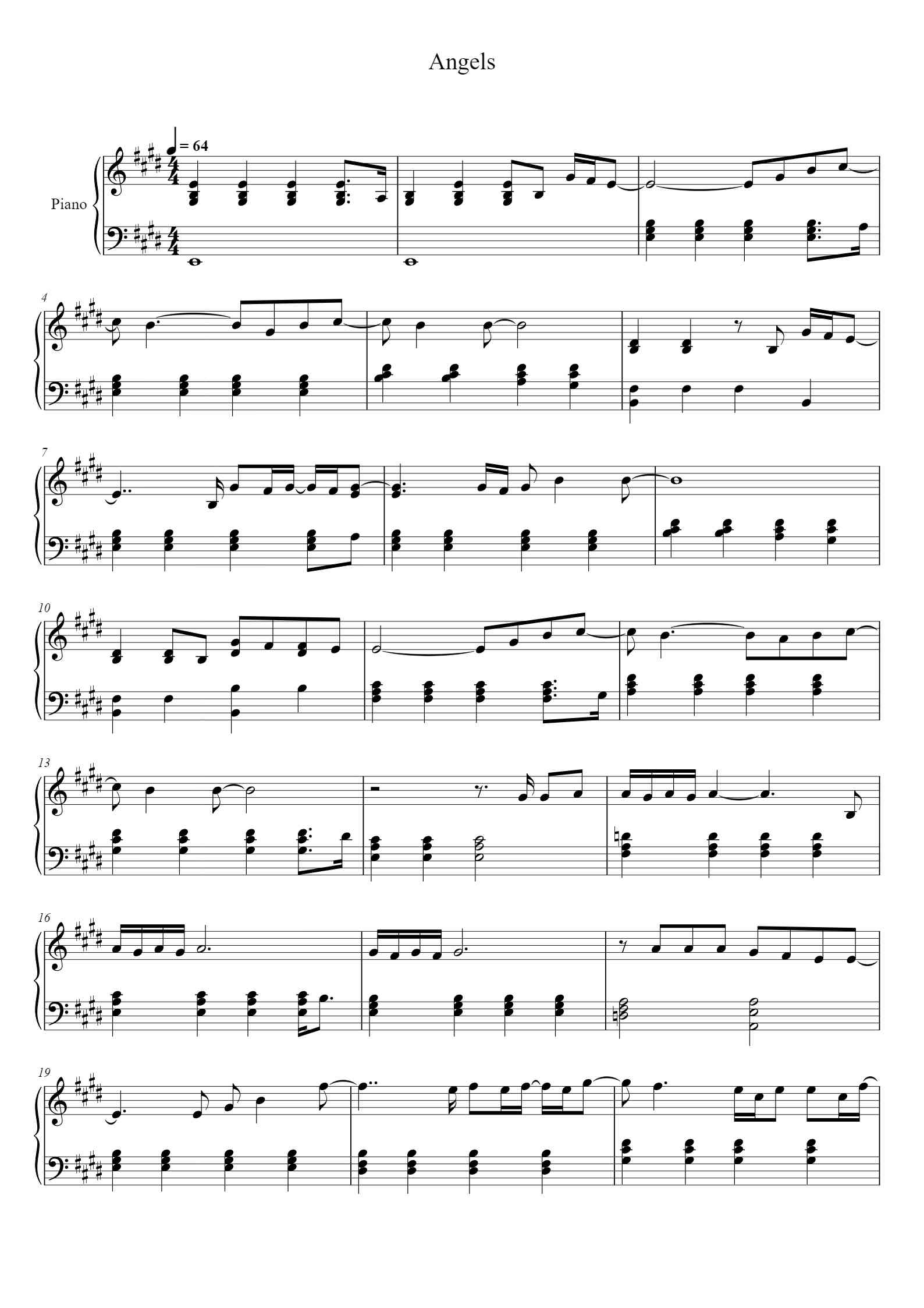 'Angels' - Piano Sheet Music By Robbie Williams | TOPiano