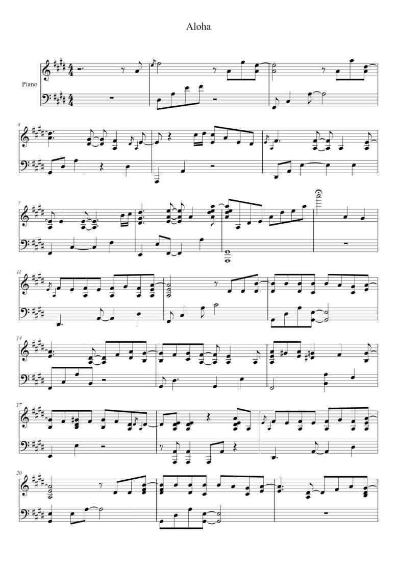 'Aloha' - Piano Sheet Music By Aloha | TOPiano