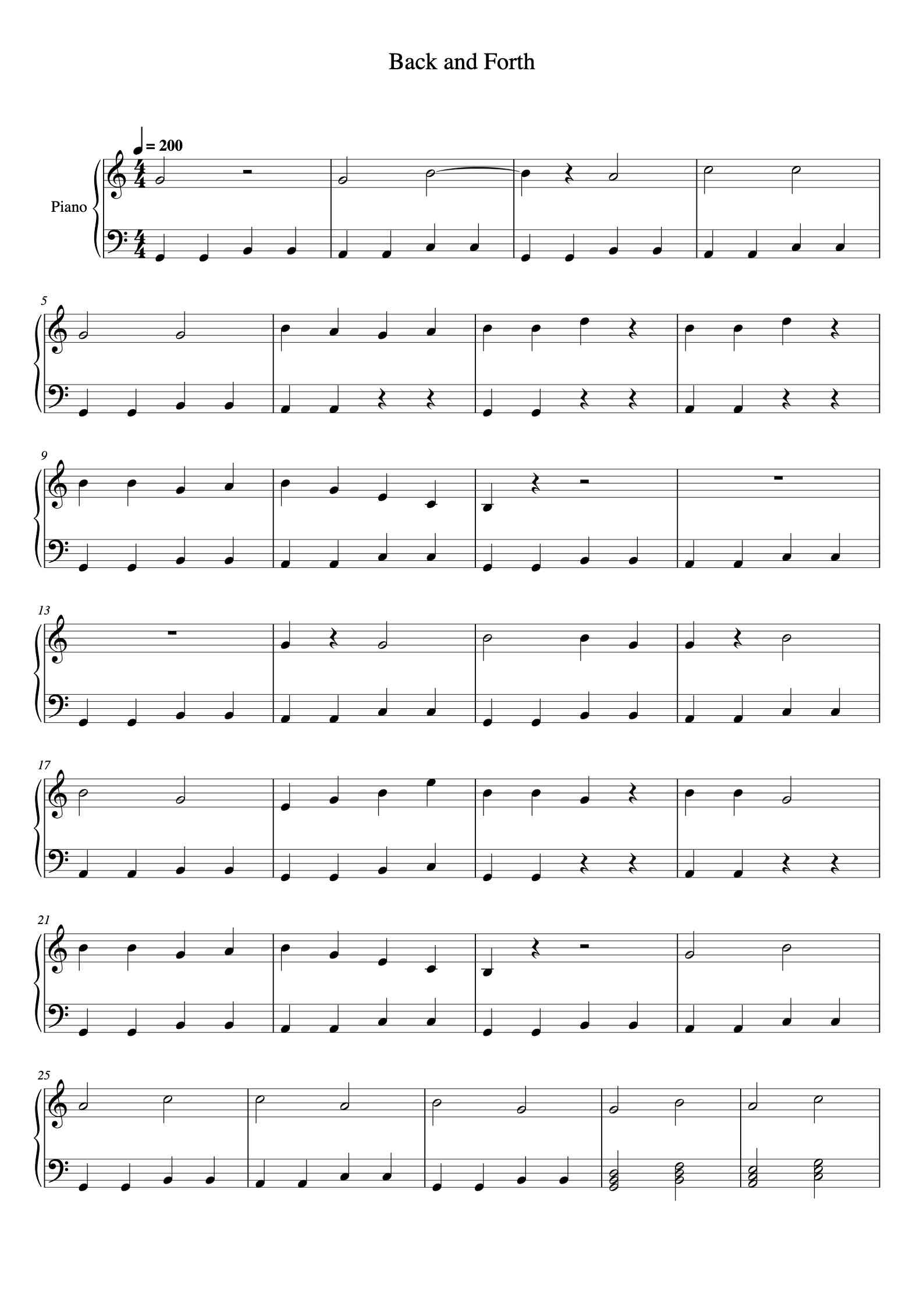 'Back and Forth' - Piano Sheet Music By xxx | TOPiano