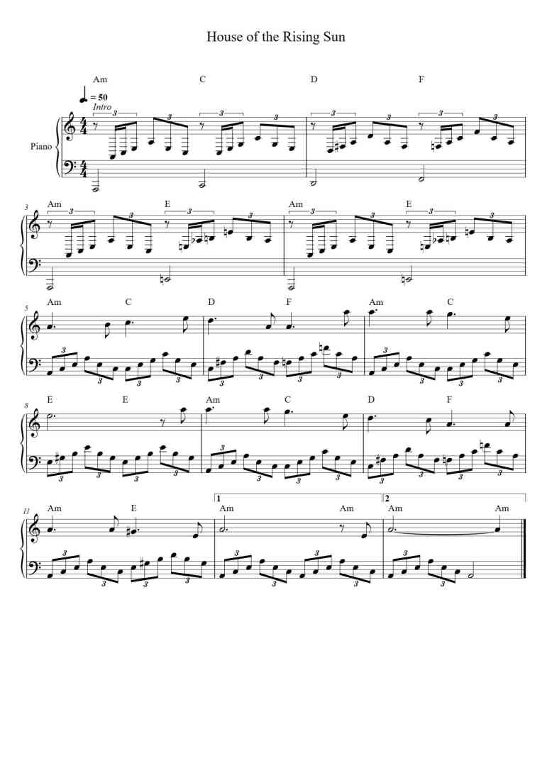 'House of the Rising Sun' - Piano Sheet Music By The Animals | TOPiano