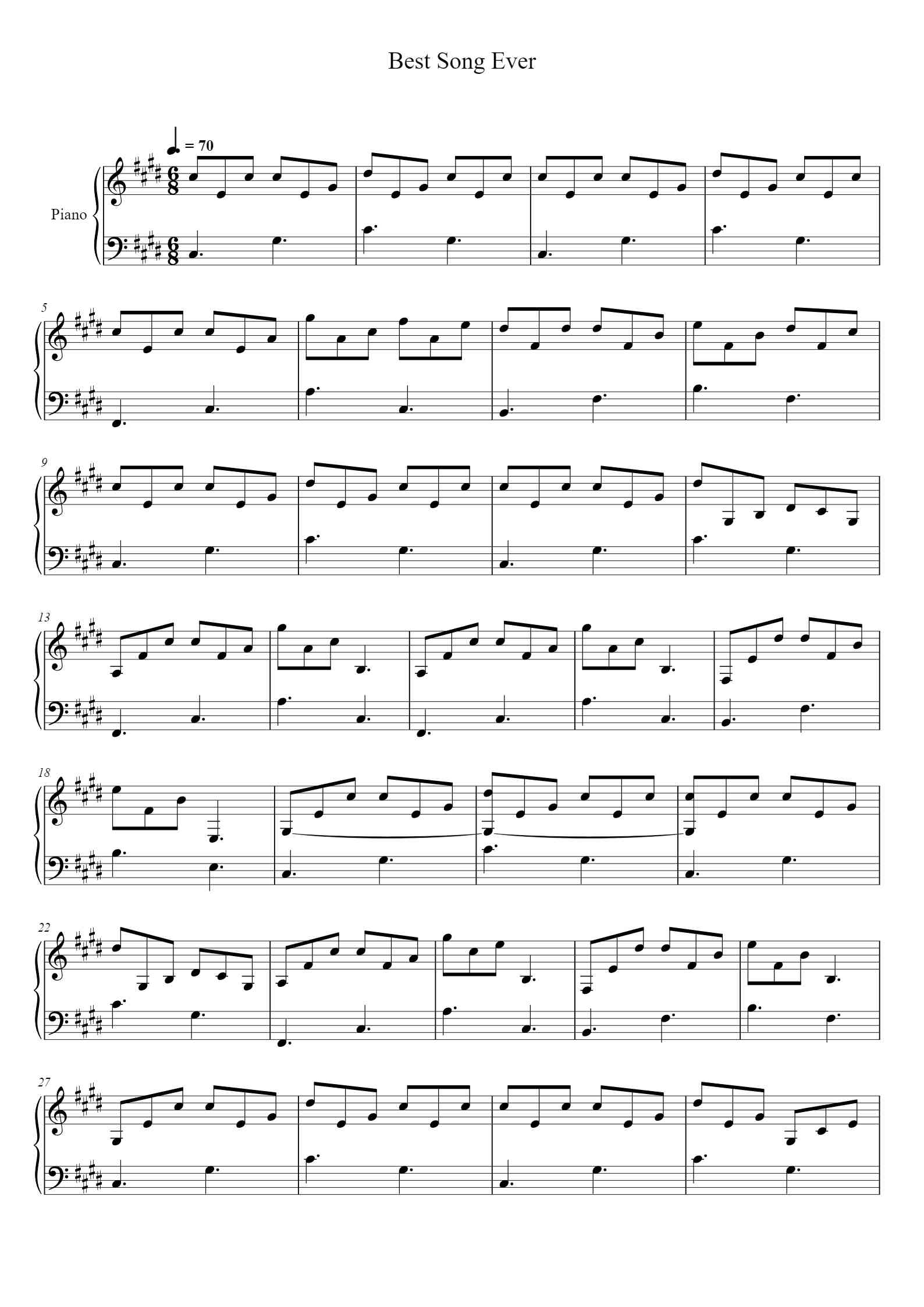 'Best Song Ever' - Piano Sheet Music By Todd Hassett | TOPiano