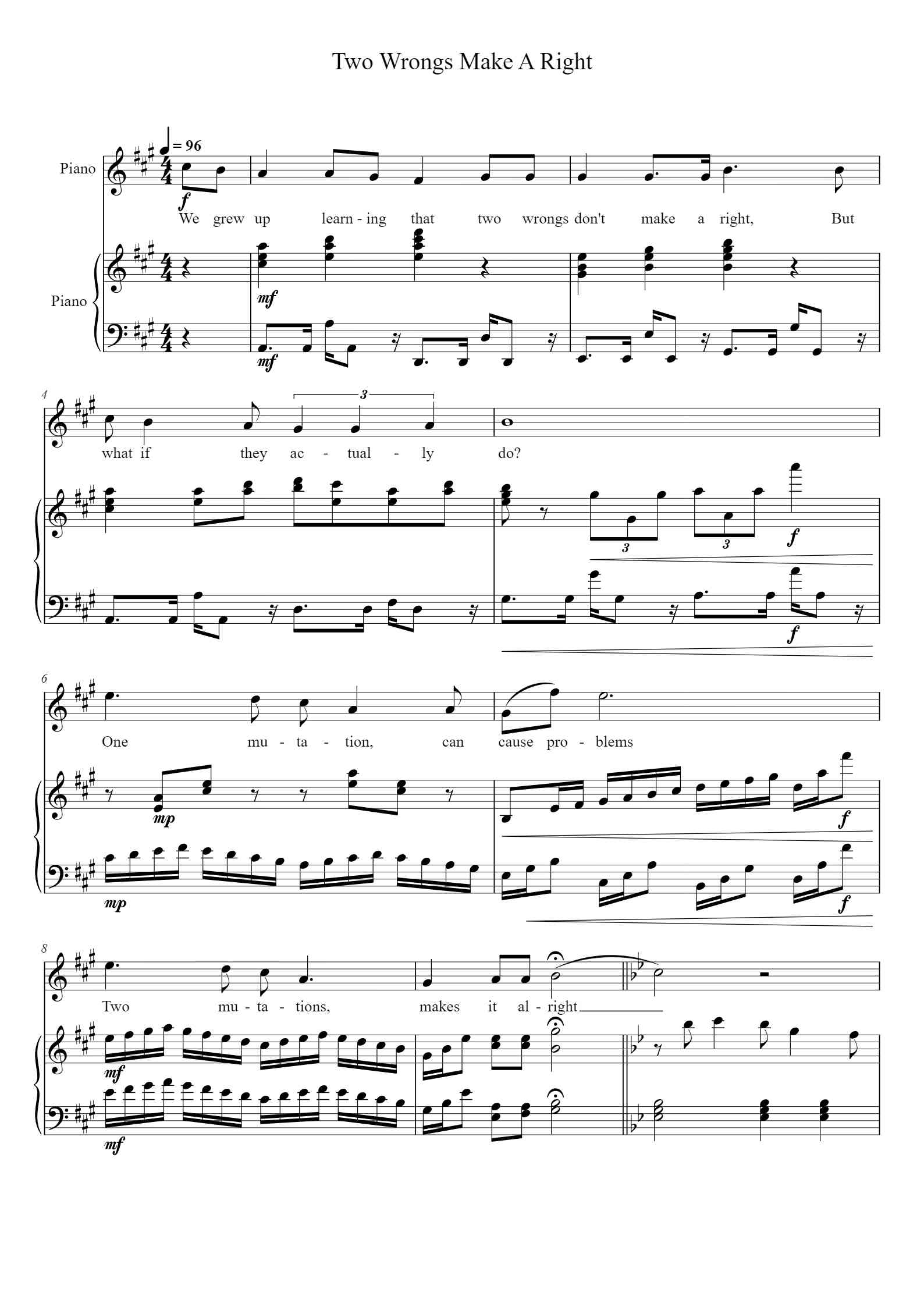 Two Wrongs Make A Right钢琴谱 - Vincente Quach - free piano sheet music ...