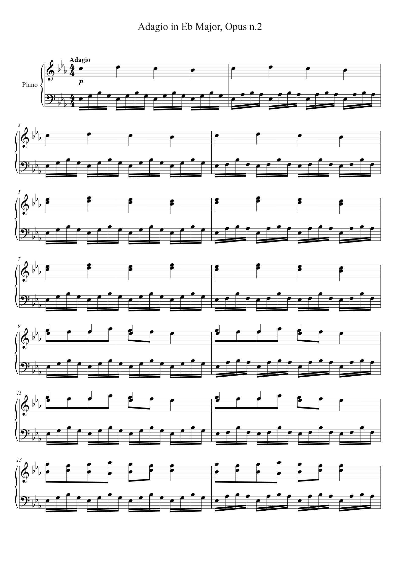 'Adagio in Eb Major, Opus n.2' - Piano Sheet Music By Motps Huma | TOPiano