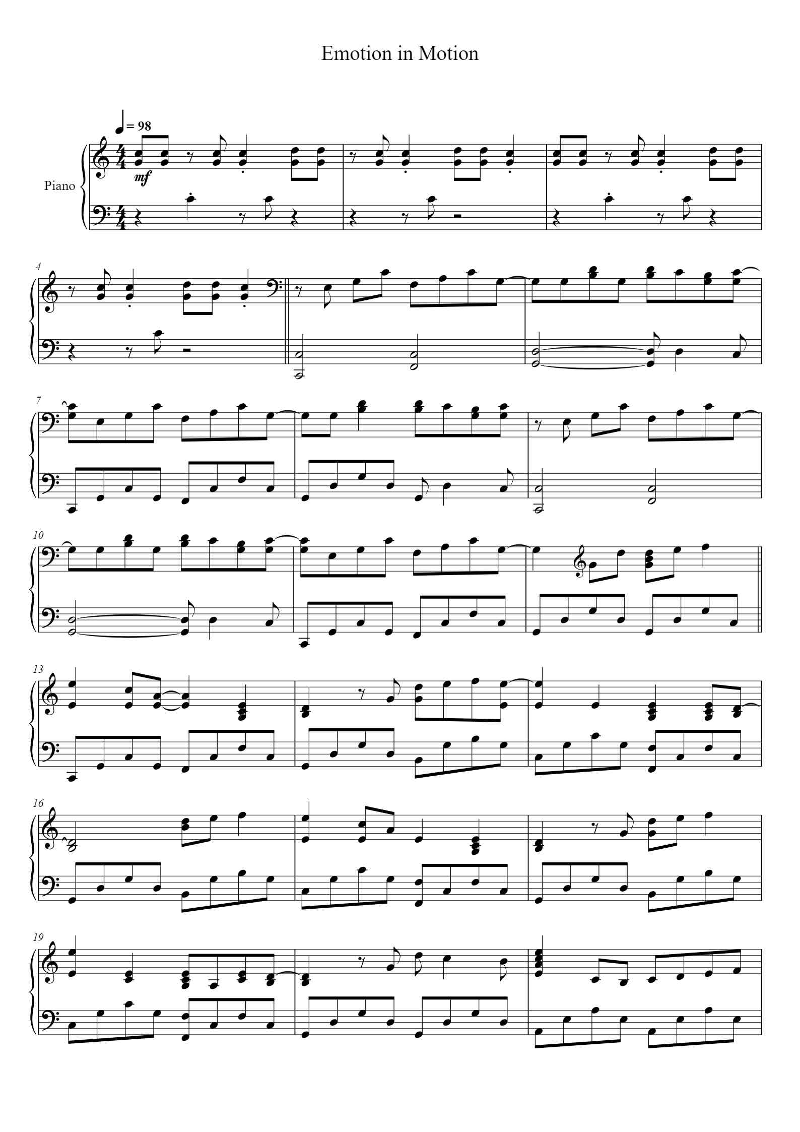 'Emotion in Motion' - Piano Sheet Music By Ric Ocasek | TOPiano