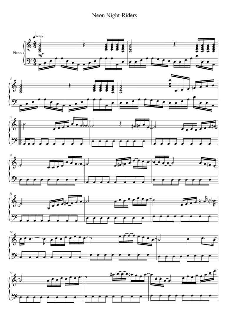 'Neon Night-Riders (TMNT IV: Turtles in Time)' - Piano Sheet Music By ...