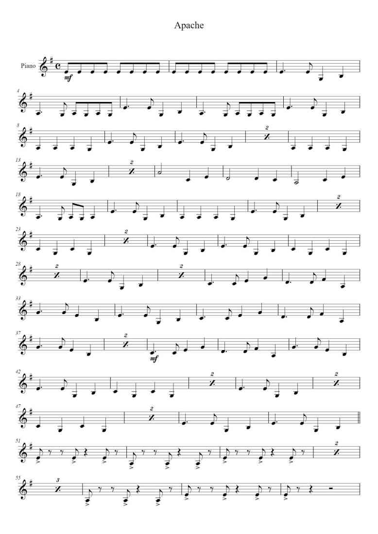'Apache' - Piano Sheet Music By tuba s. | TOPiano