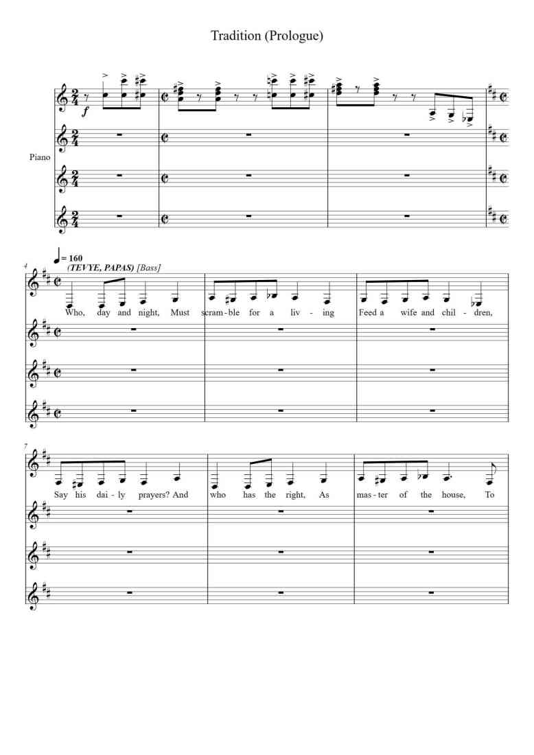 'Tradition (Prologue)' - Piano Sheet Music By Fiddler on the Roof #1 ...