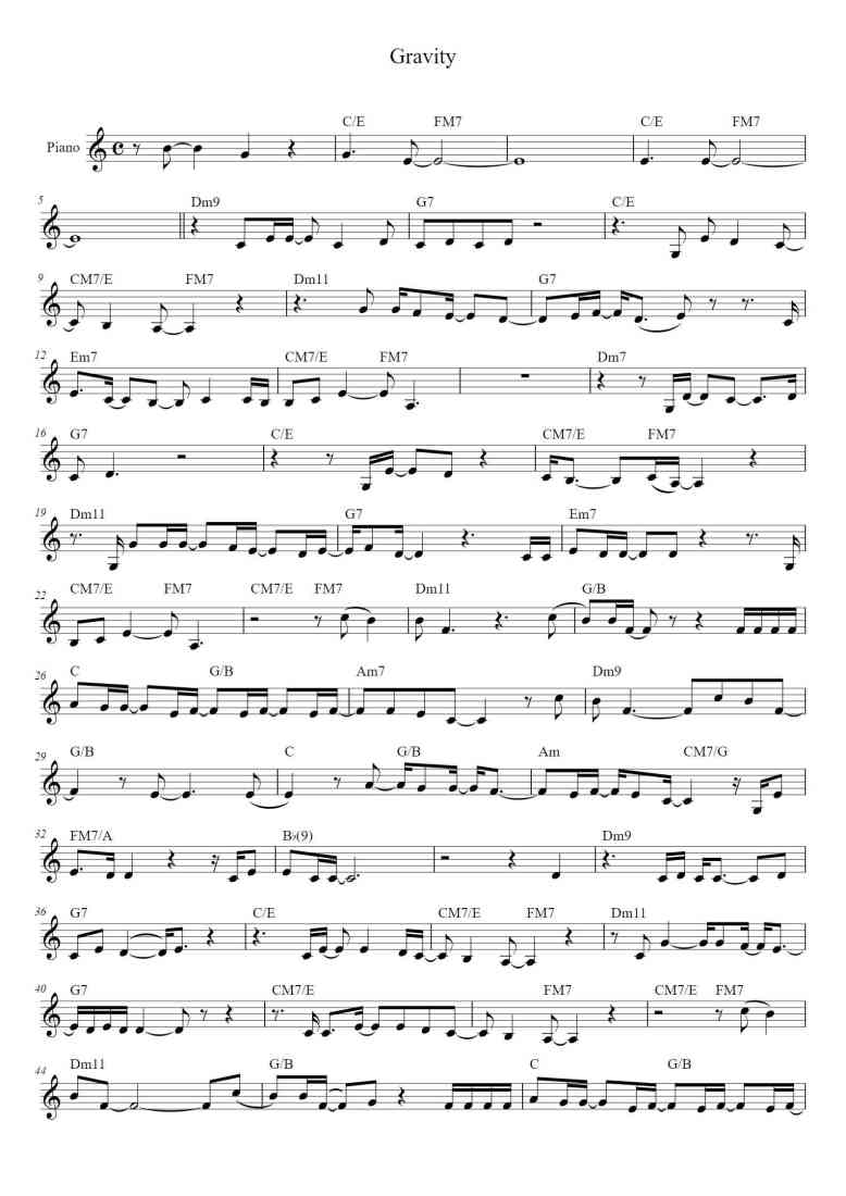 'Gravity' - Piano Sheet Music By Misc Soundtrack | TOPiano