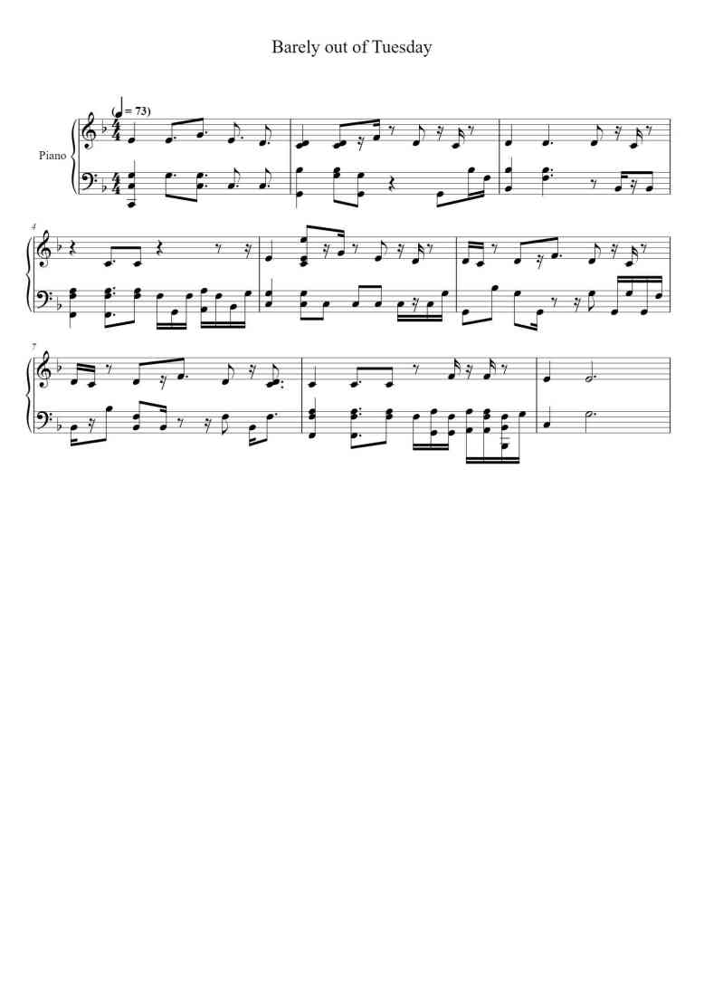 'Barely out of Tuesday' - Piano Sheet Music By Adam Duritz & Courteney ...