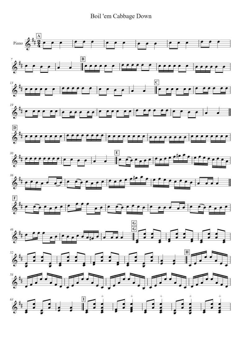 'Boil 'em Cabbage Down' - Piano Sheet Music By xxx | TOPiano