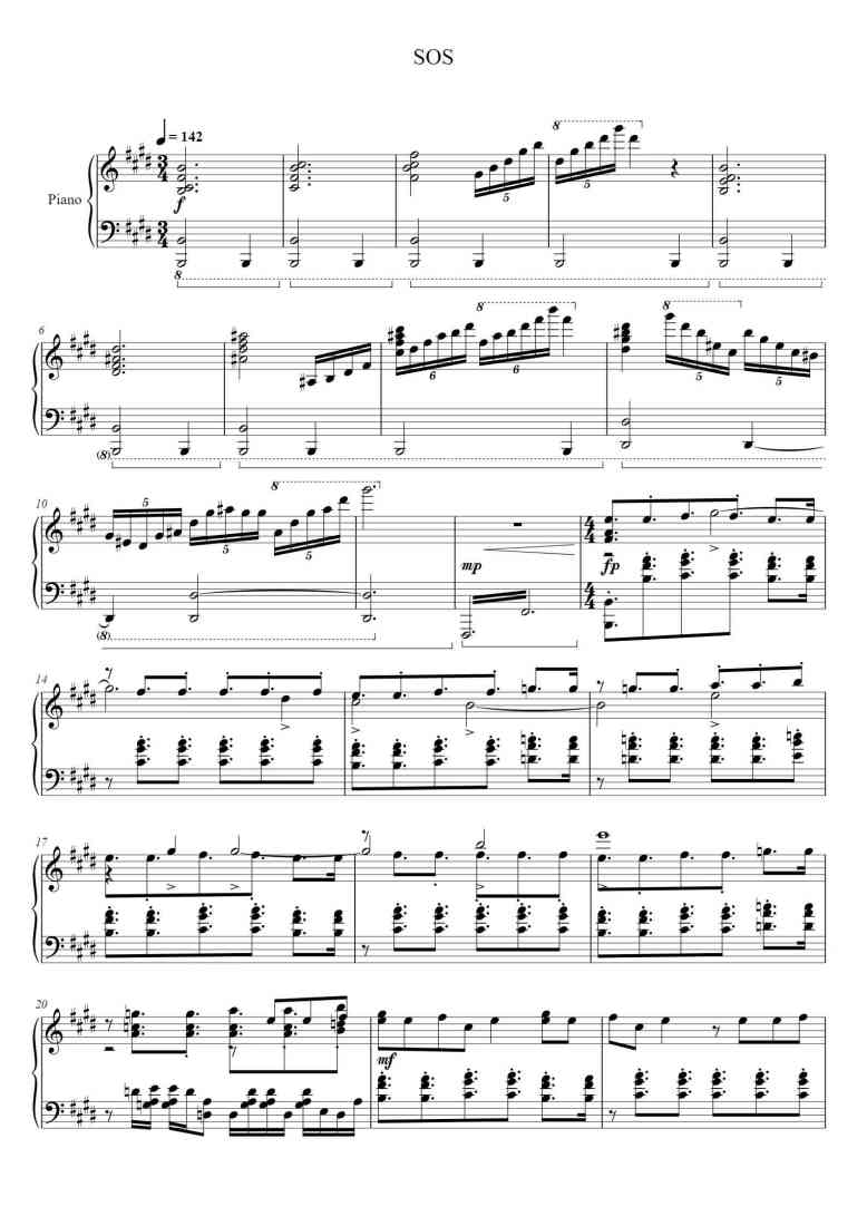 'SOS' - Piano Sheet Music By Midnight Grand Orchestra Arr. by ...