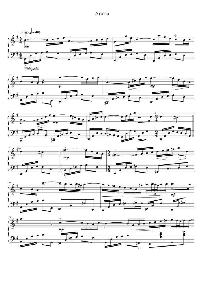 Arioso钢琴谱 - Johann Sebastian Bach 1685–1750 Arranged by Randall Hartsell - free piano sheet ...