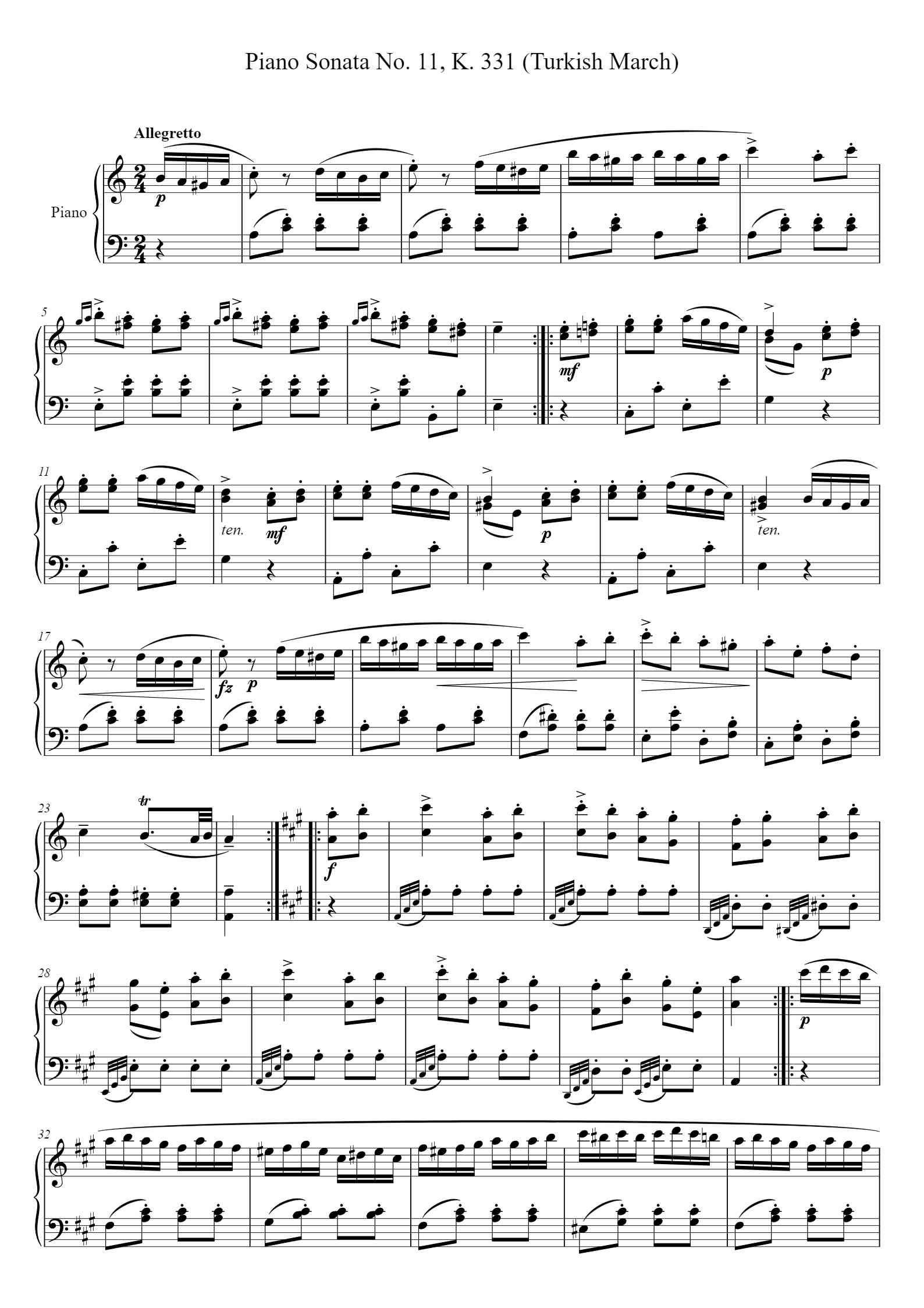 'Piano Sonata No. 11 in A Major, K. 331: III. Rondo Alla Turca' - Piano ...