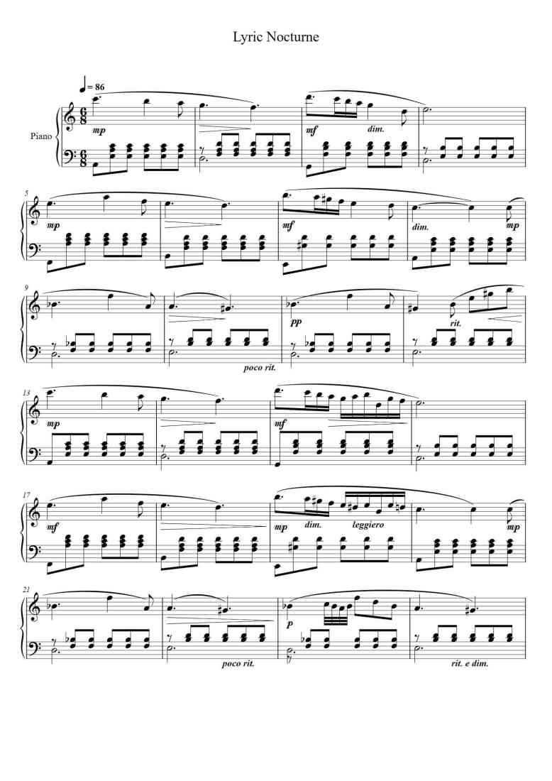 'Lyric Nocturne干净版' - Piano Sheet Music By Catherine Rollin | TOPiano
