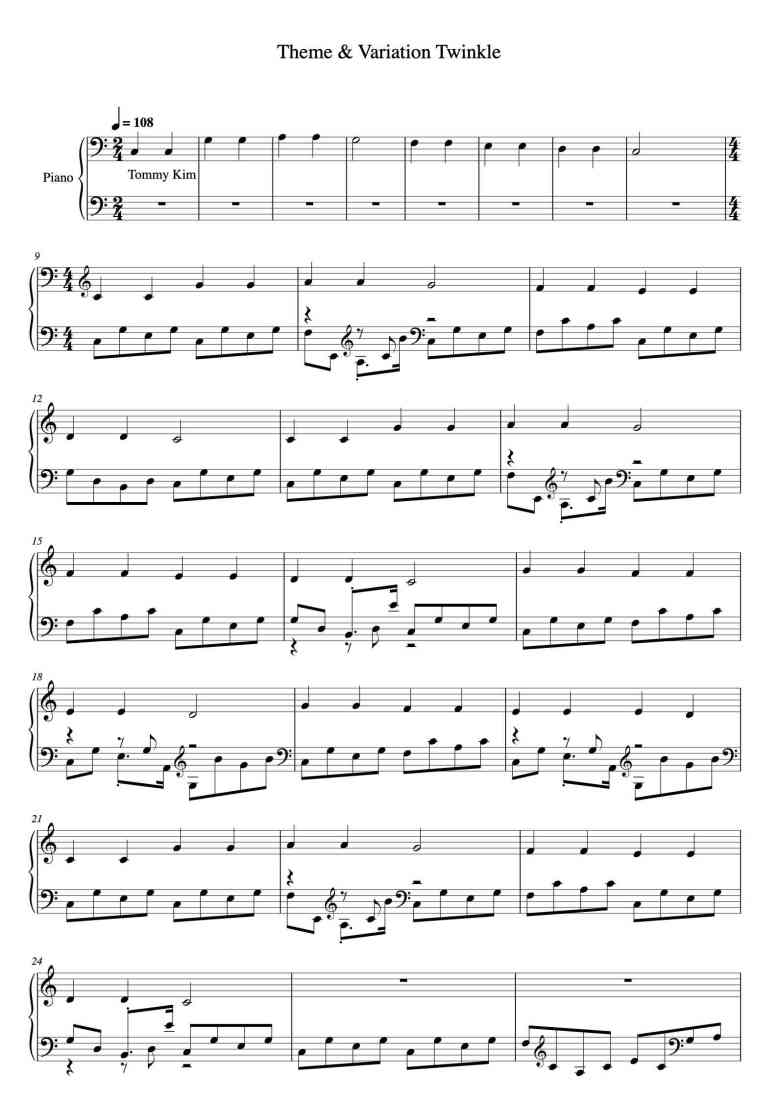 'Theme & Variation on "Ah, vous dirai-je, Maman", K. 265' - Piano Sheet Music By xxx | TOPiano