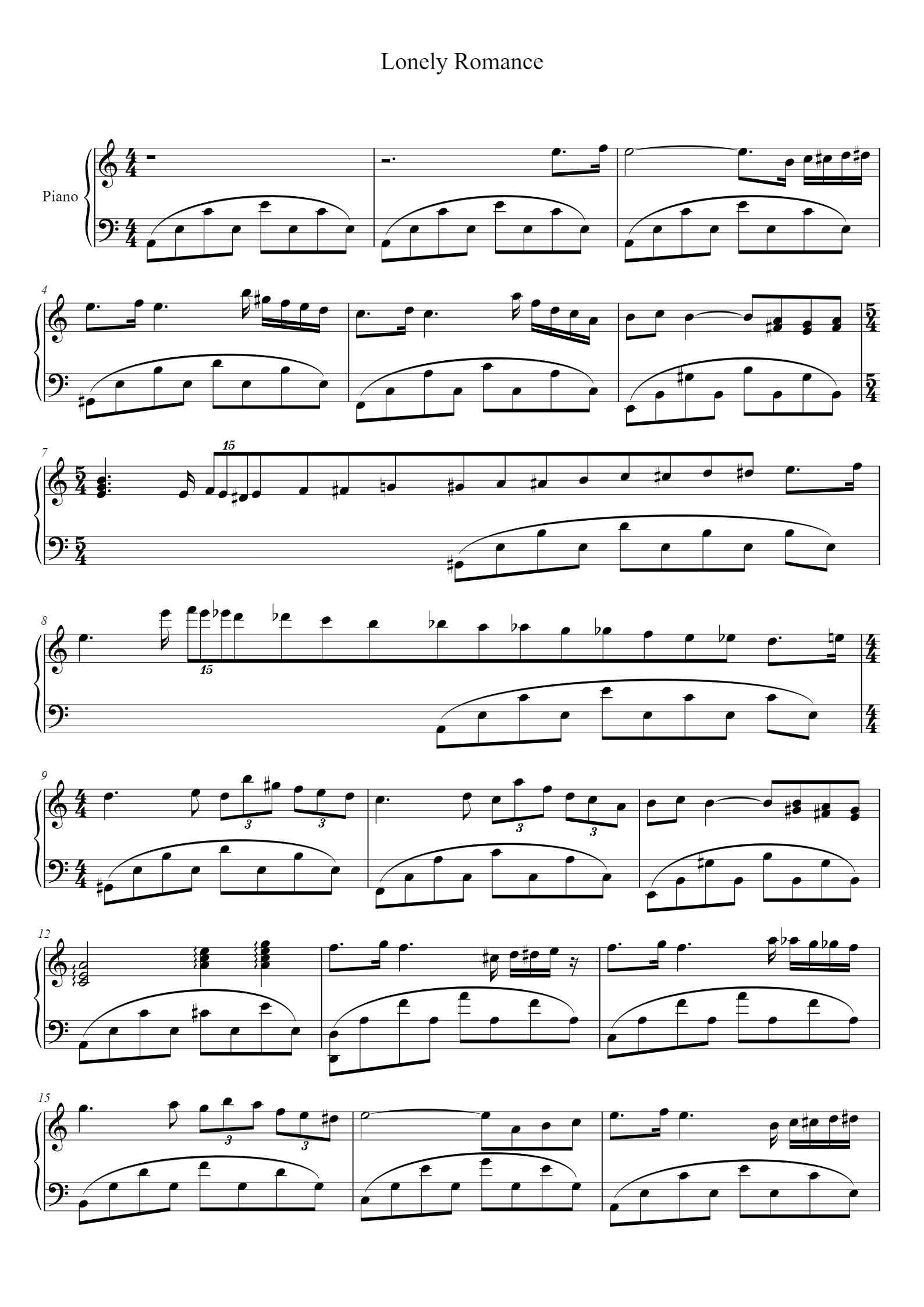 'Lonely Romance' - Piano Sheet Music By 琴辉 | TOPiano