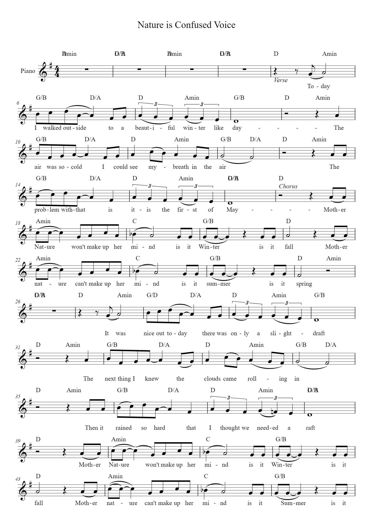 'Nature is Confused Voice' - Piano Sheet Music By Felicia Quinn | TOPiano
