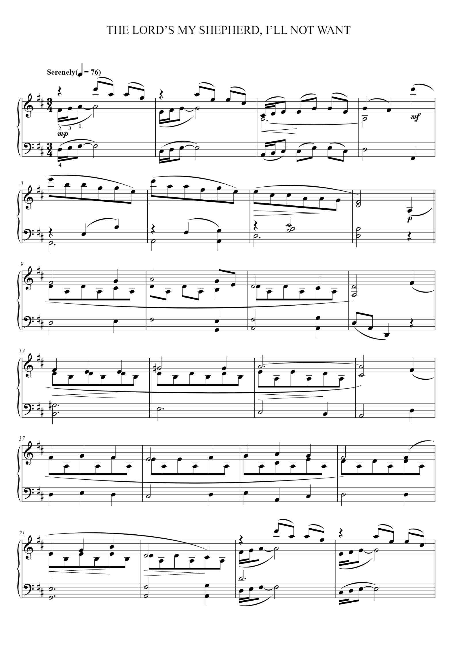 'The Lord's My Shepherd, I'll Not Want' - Piano Sheet Music By Words ...