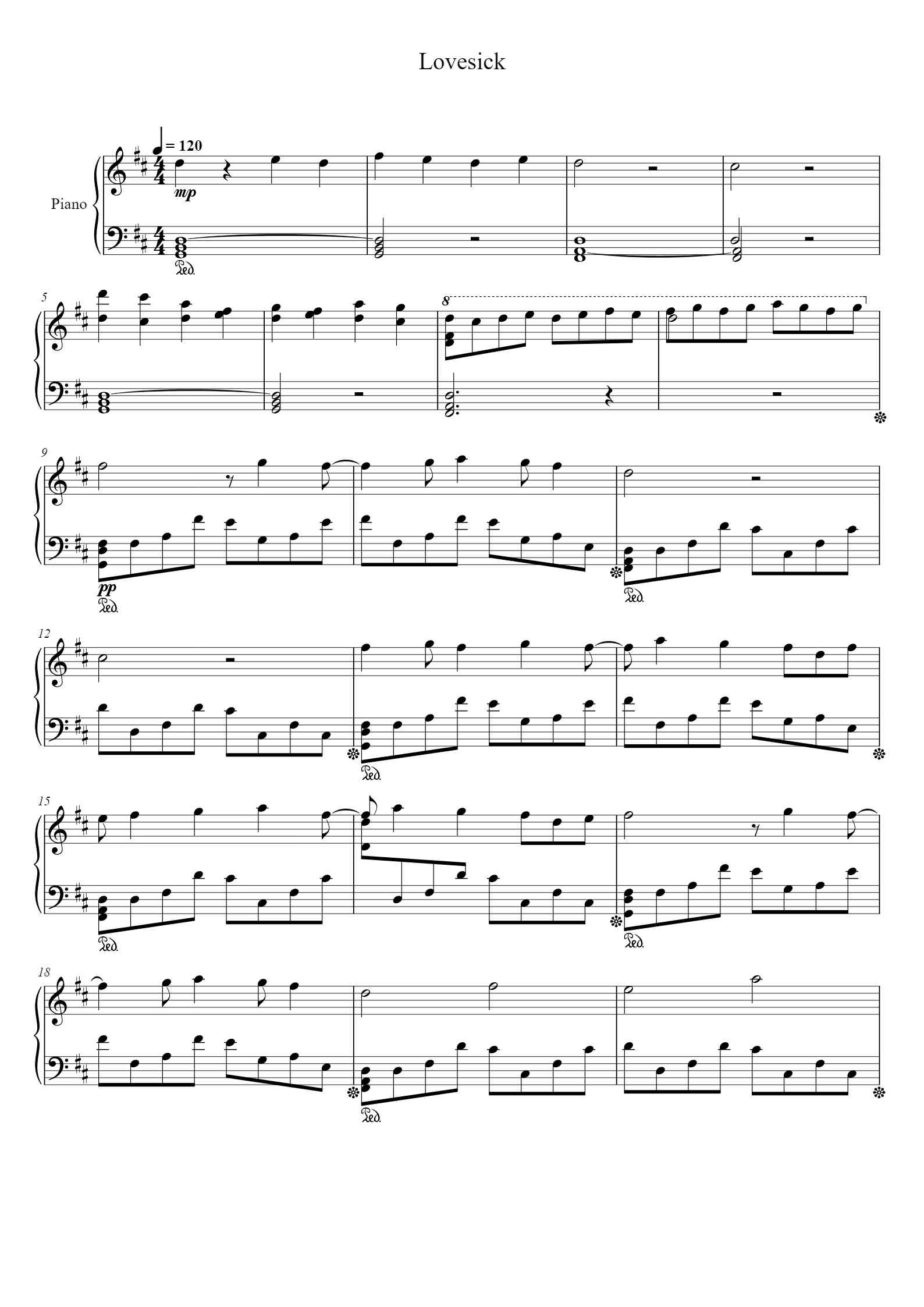 'Lovesick' - Piano Sheet Music By Jami Lynne | TOPiano