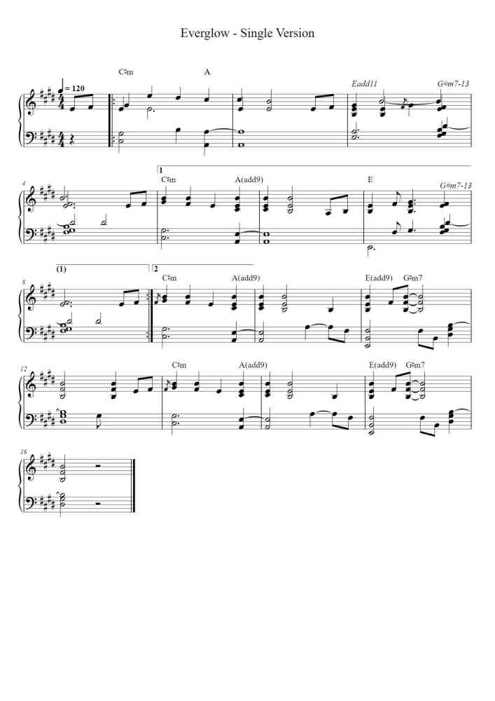 Everglow Single Version钢琴谱 - Coldplay - free piano sheet music ...