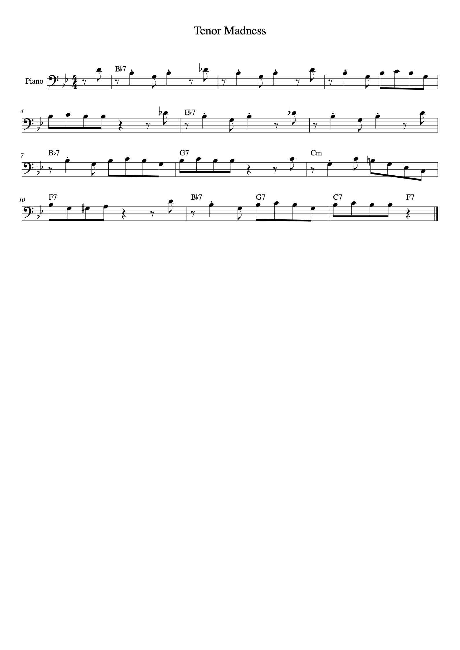 'Tenor Madness' - Piano Sheet Music By Sonny Rollins | TOPiano