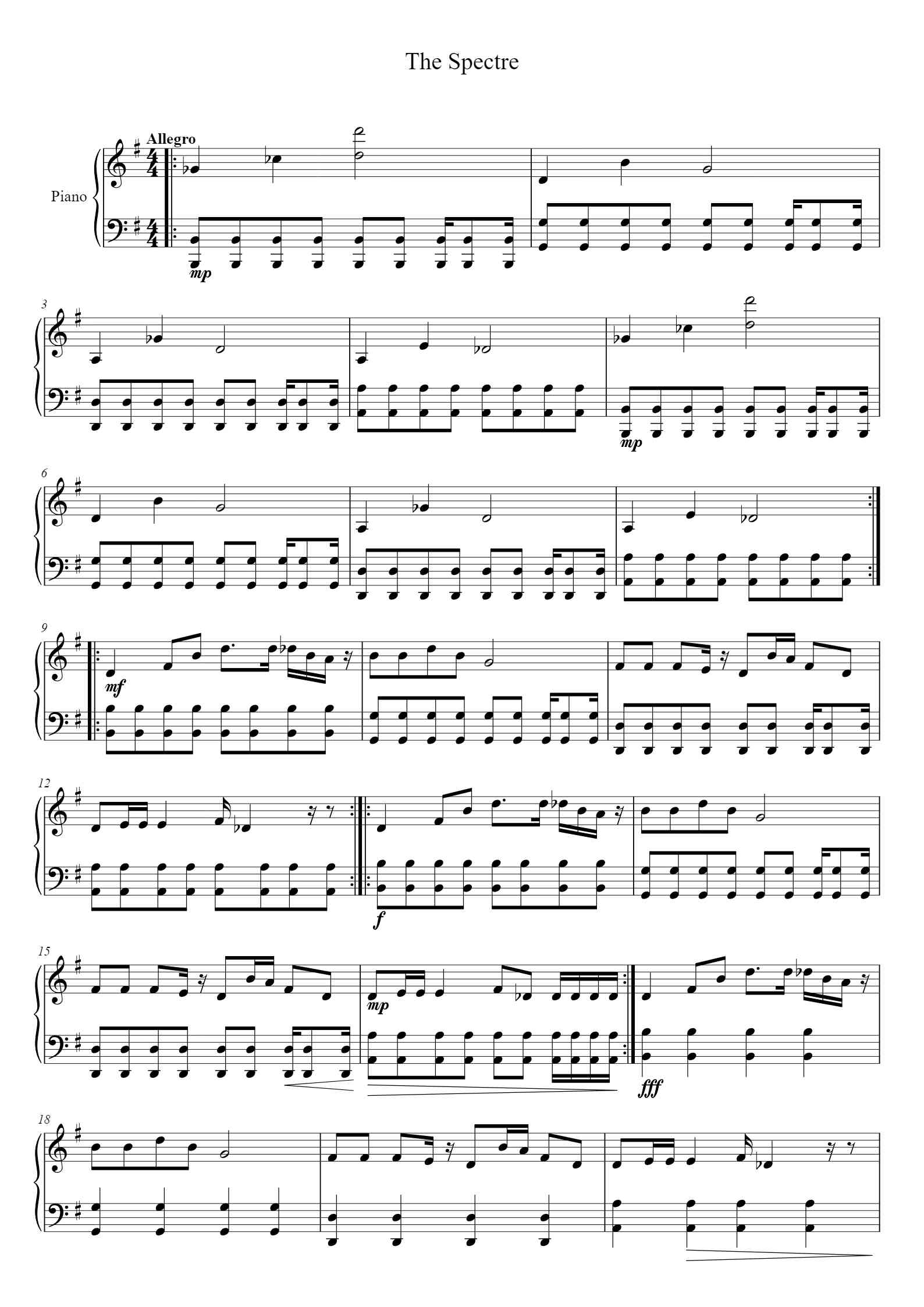 'The Spectre' - Piano Sheet Music By Arr. by Enzo SANTA | TOPiano