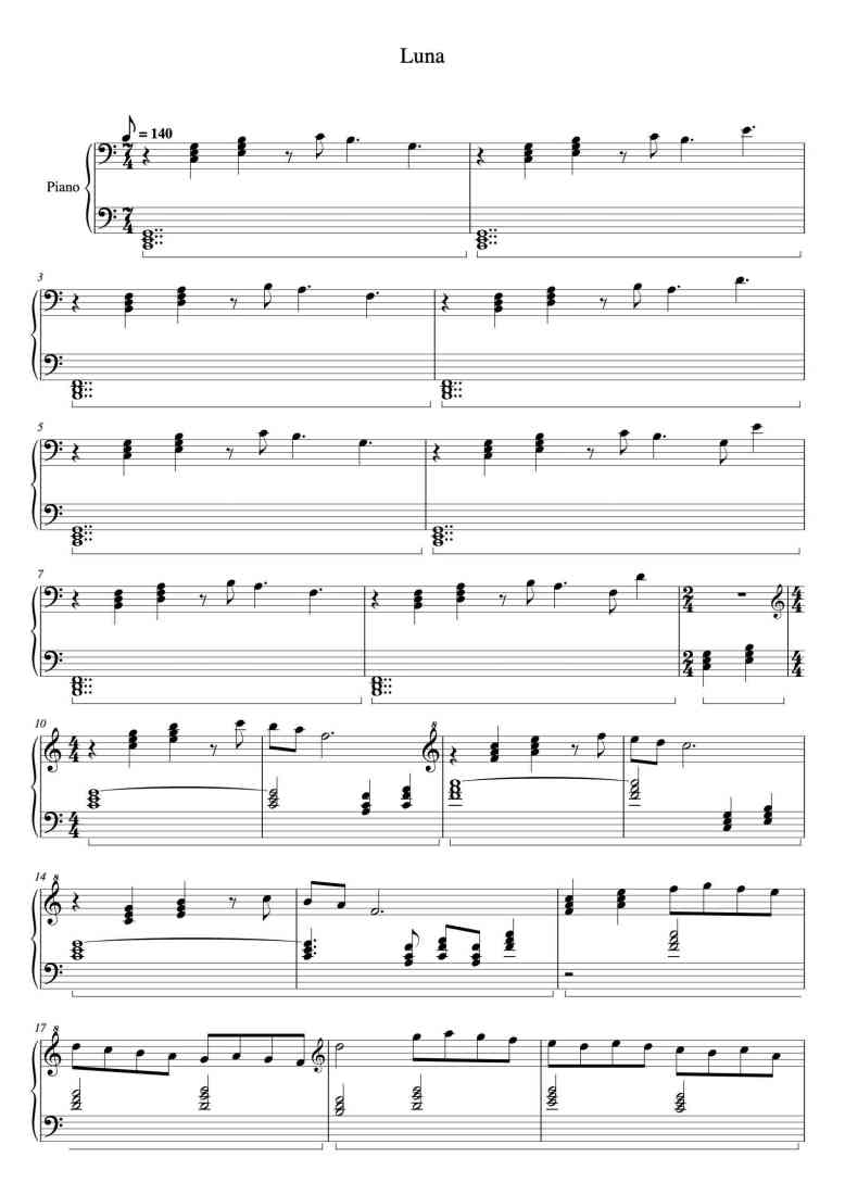 'Luna' - Piano Sheet Music By By: Zach Vontz | TOPiano