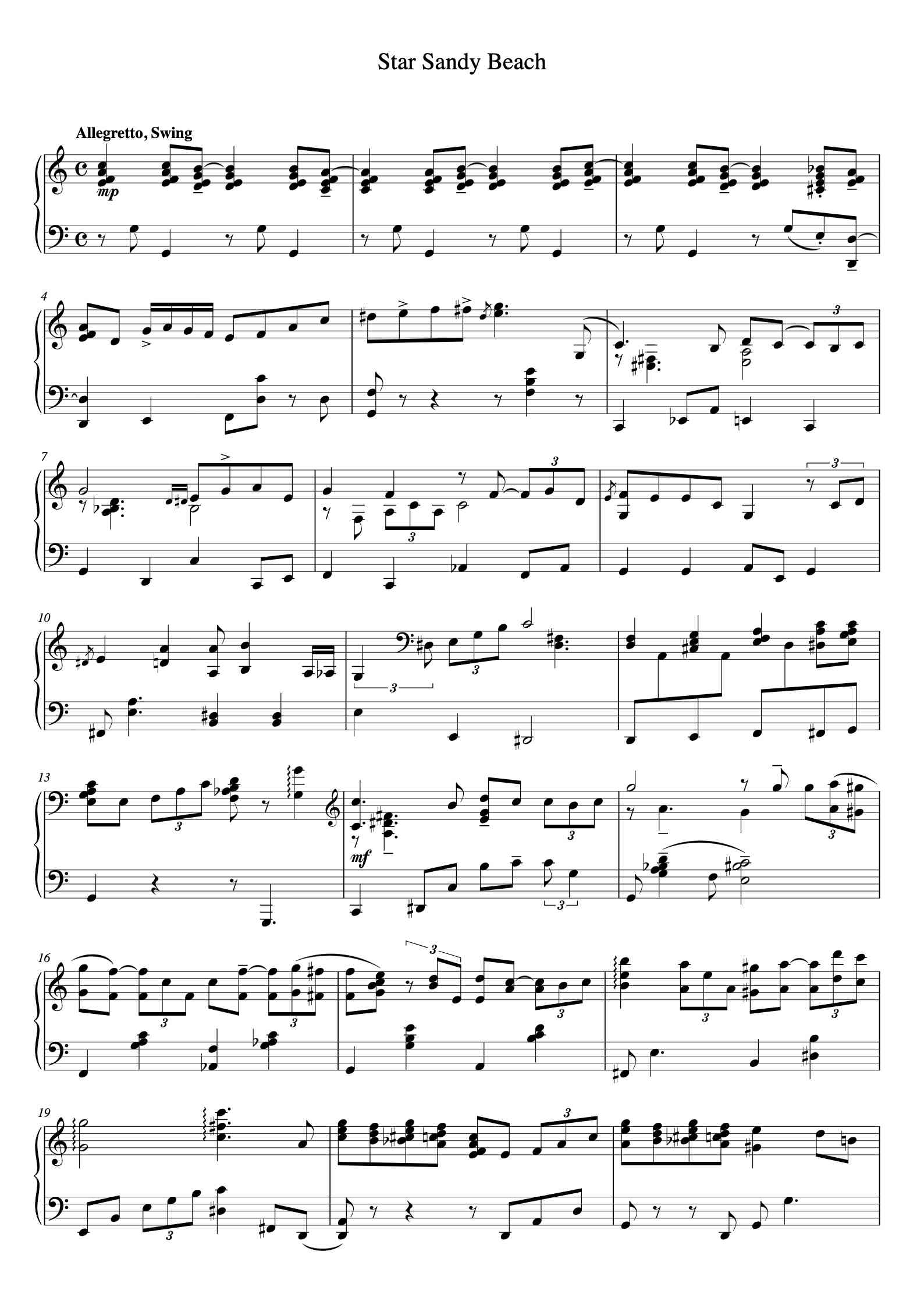'Star Sandy Beach' - Piano Sheet Music By Arr, by 유리글 LEEGLE Original ...