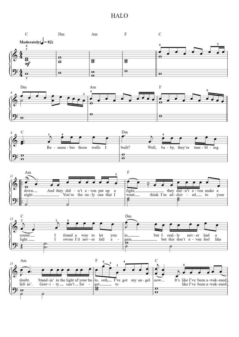 'Halo' - Piano Sheet Music By Words and Music by BEYONCÉ KNOWLES, RYAN ...