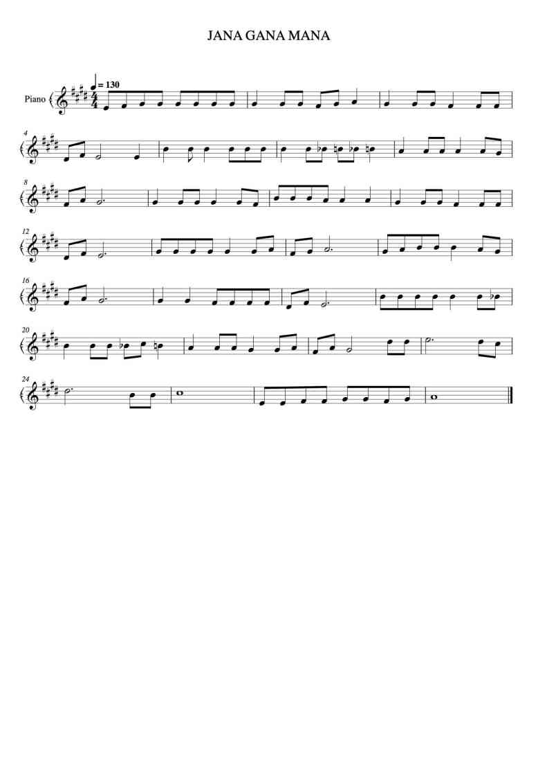 'JANA GANA MANA' - Piano Sheet Music By MUSIC NOTATIONS ARRANGED ...