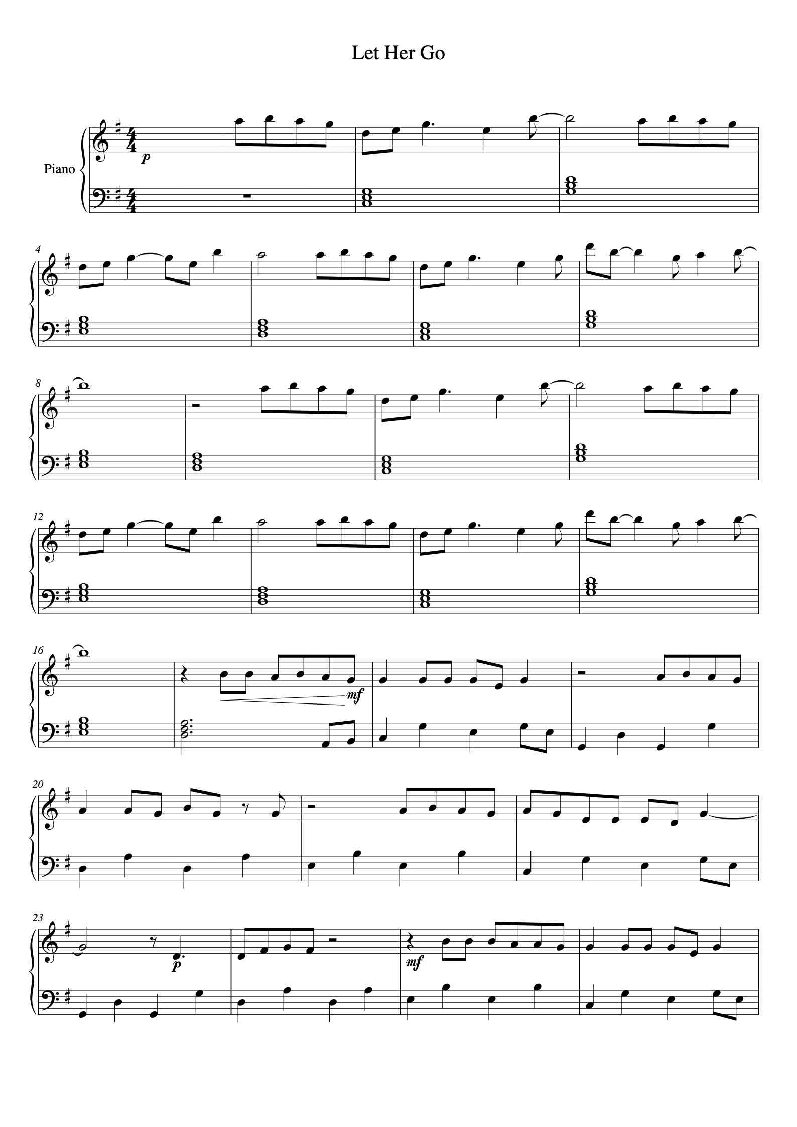 'Let Her Go' - Piano Sheet Music By Anson Fong | TOPiano