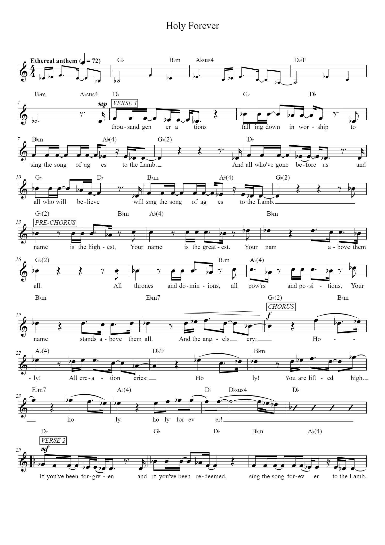 'Holy Forever' - Piano Sheet Music By Words and Music by BRIAN JOHNSON ...