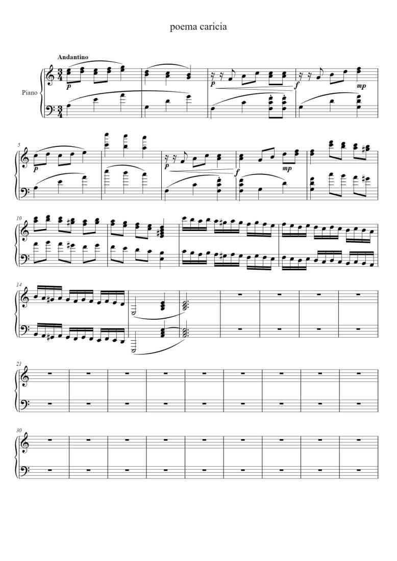 'poema caricia' - Piano Sheet Music By Gabriela Mistral Arreglo:Yerko ...