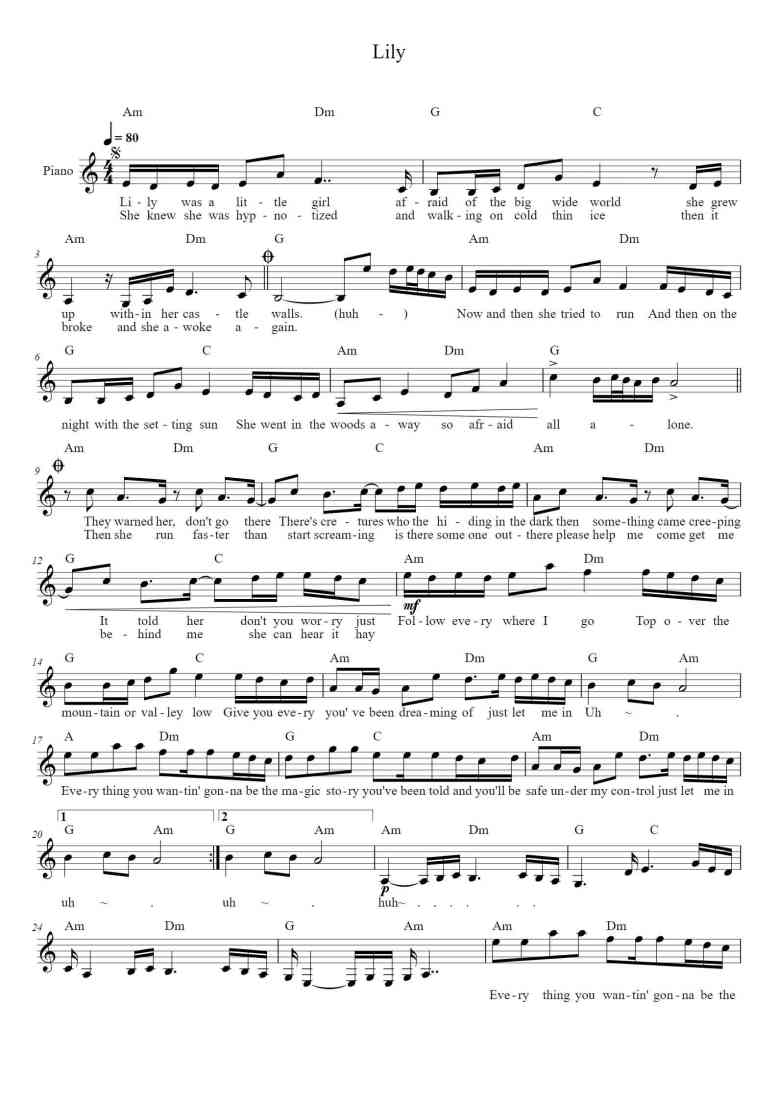 'Lily' - Piano Sheet Music By Alan Walker | TOPiano