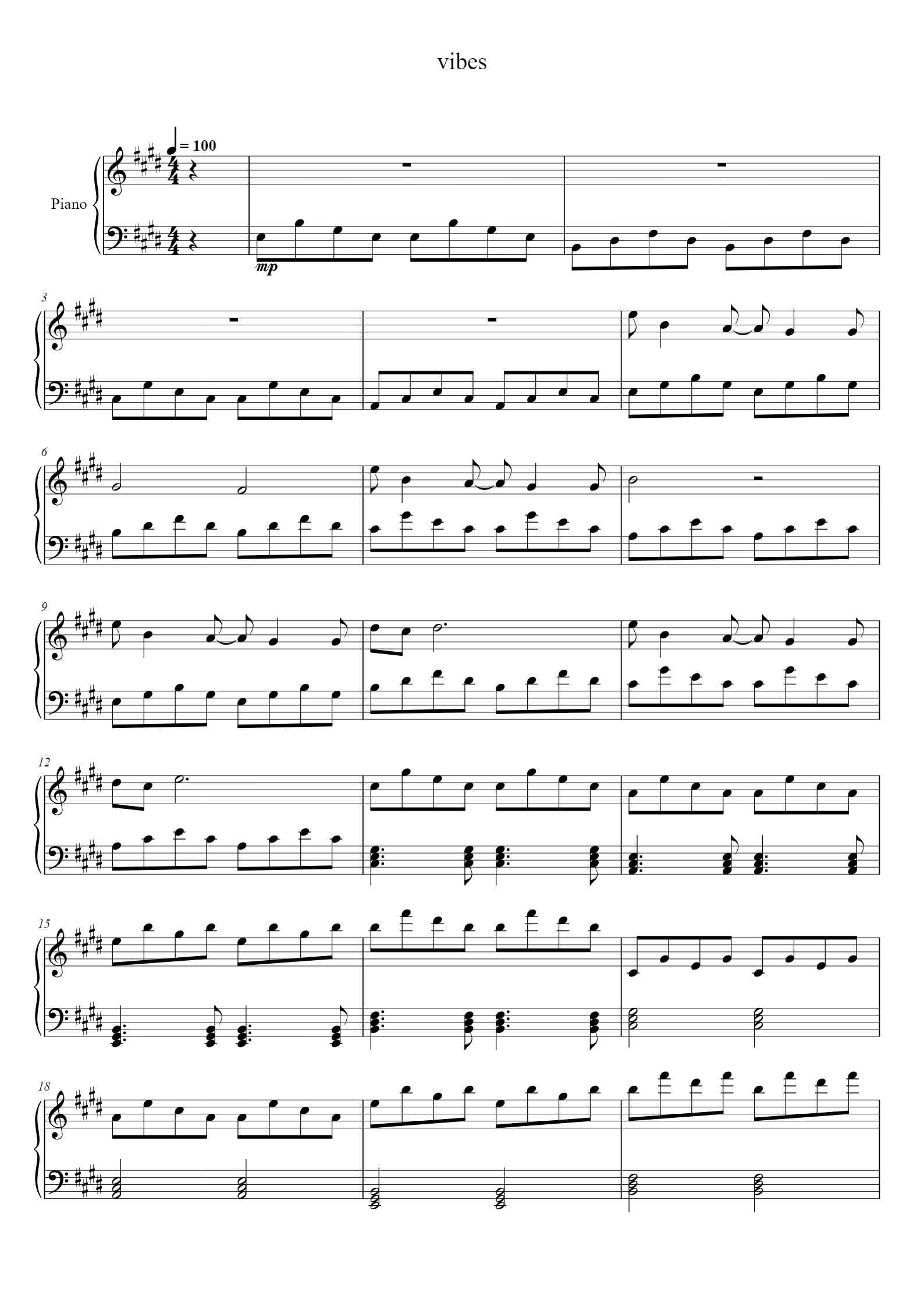 'vibes' - Piano Sheet Music By Benjamin M Donahue | TOPiano