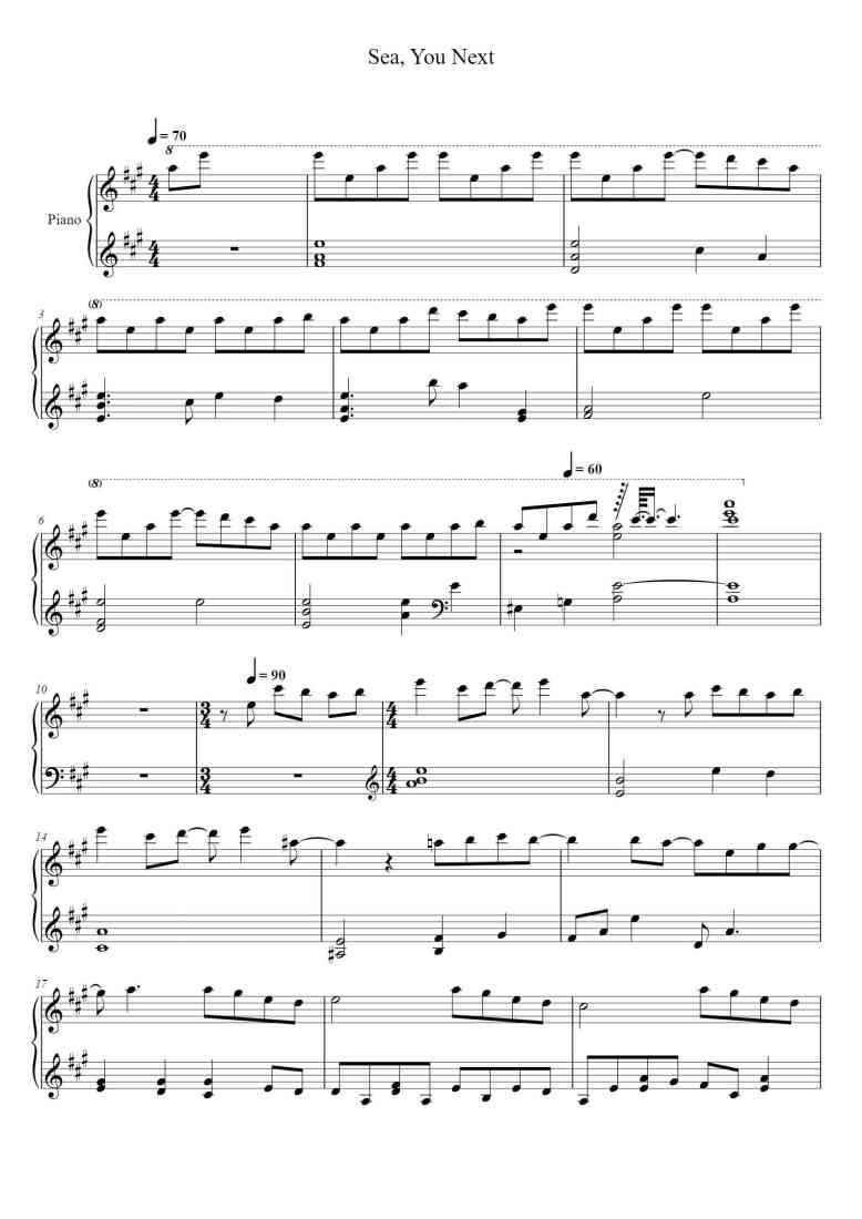 Sea, You Next钢琴谱 - Maeda Jun - free piano sheet music - PiaNoproblem