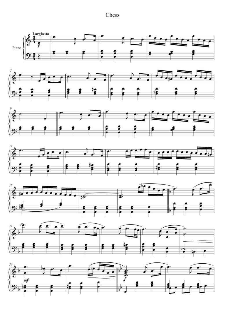 'Chess' - Piano Sheet Music By Stilfey Fitznise | TOPiano