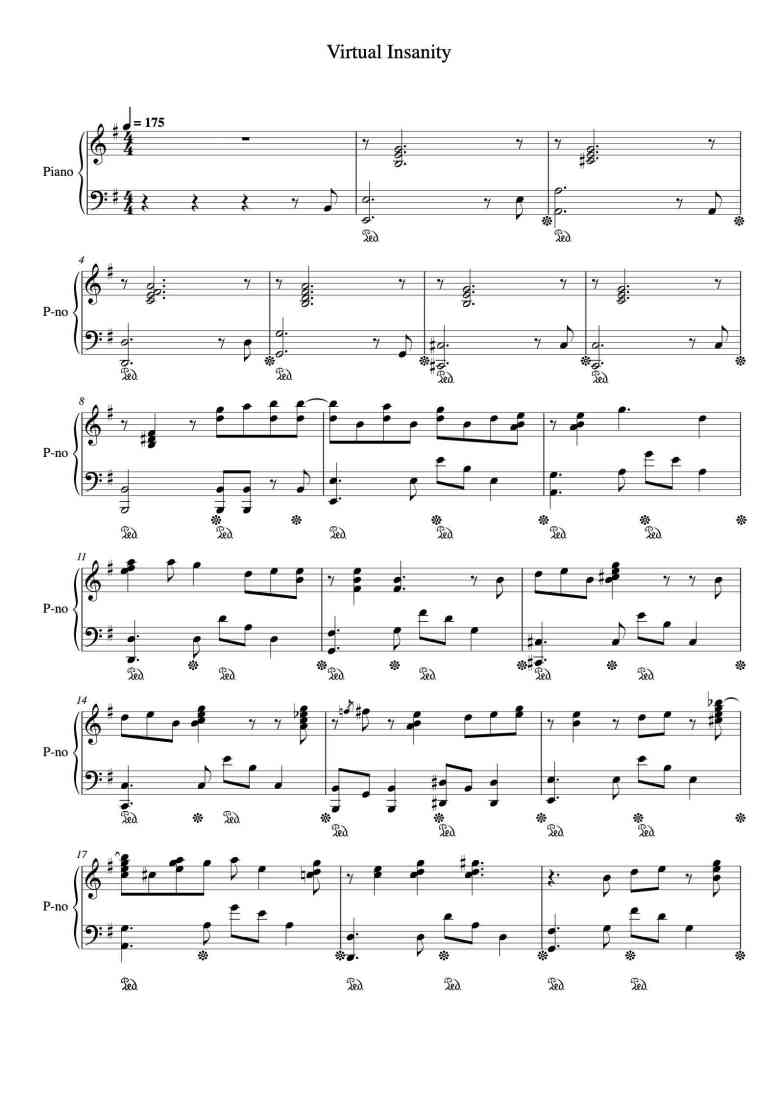 'Virtual Insanity' - Piano Sheet Music By Jamiroquai arr. M.Balicka ...